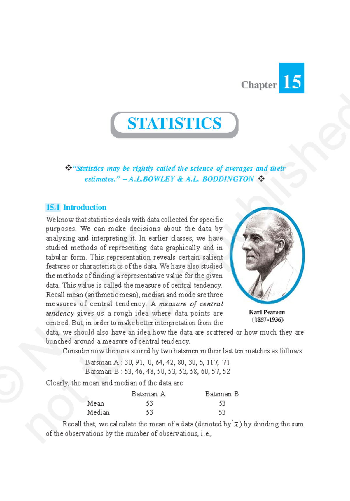 Maths 15 - Problem - ####### “Statistics may be rightly called the science of averages and their ...