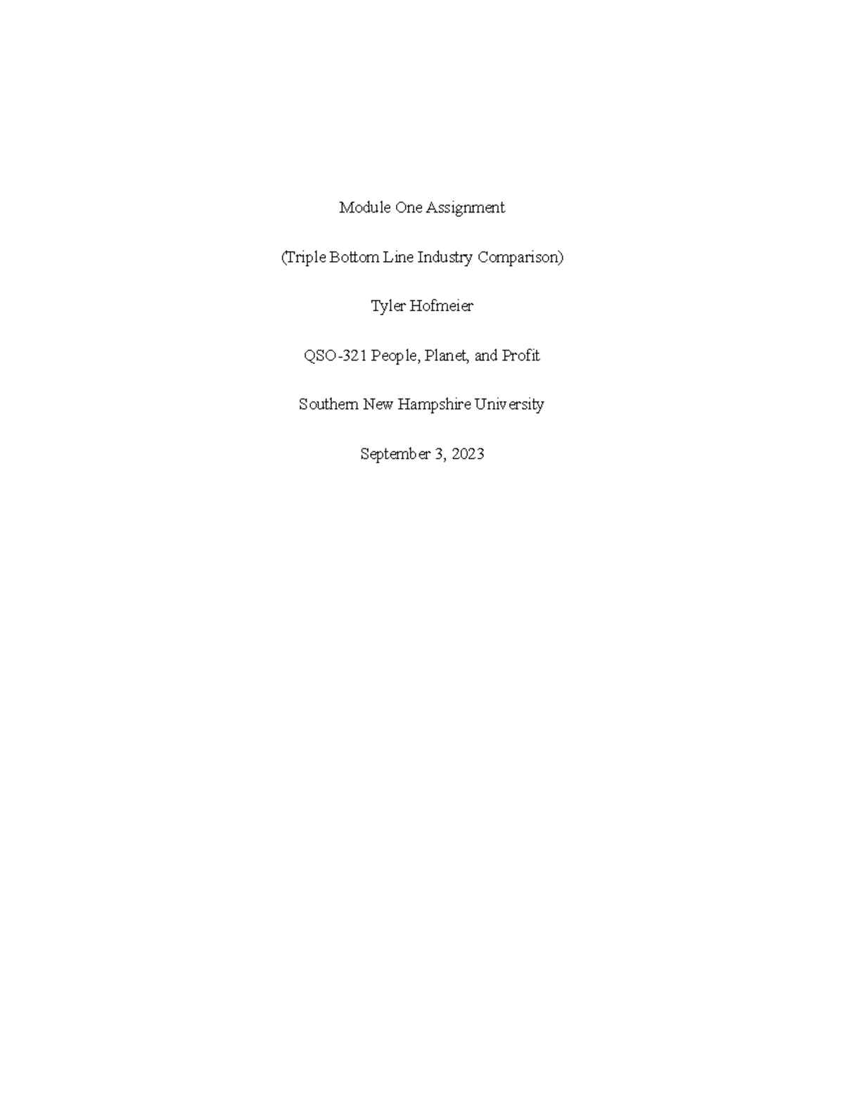 Module One Assignment Module One Assignment Triple Bottom Line
