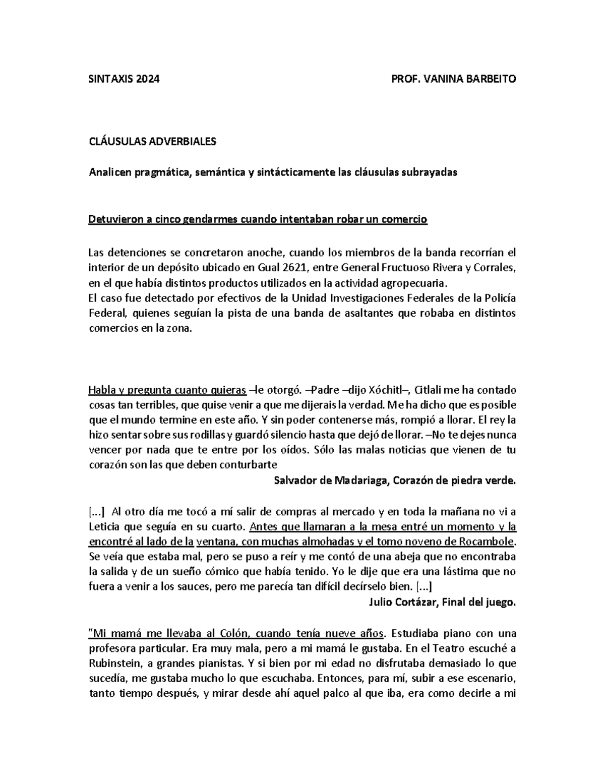 Guía Cláusulas adverbiales - SINTAXIS 2024 PROF. VANINA BARBEITO ...