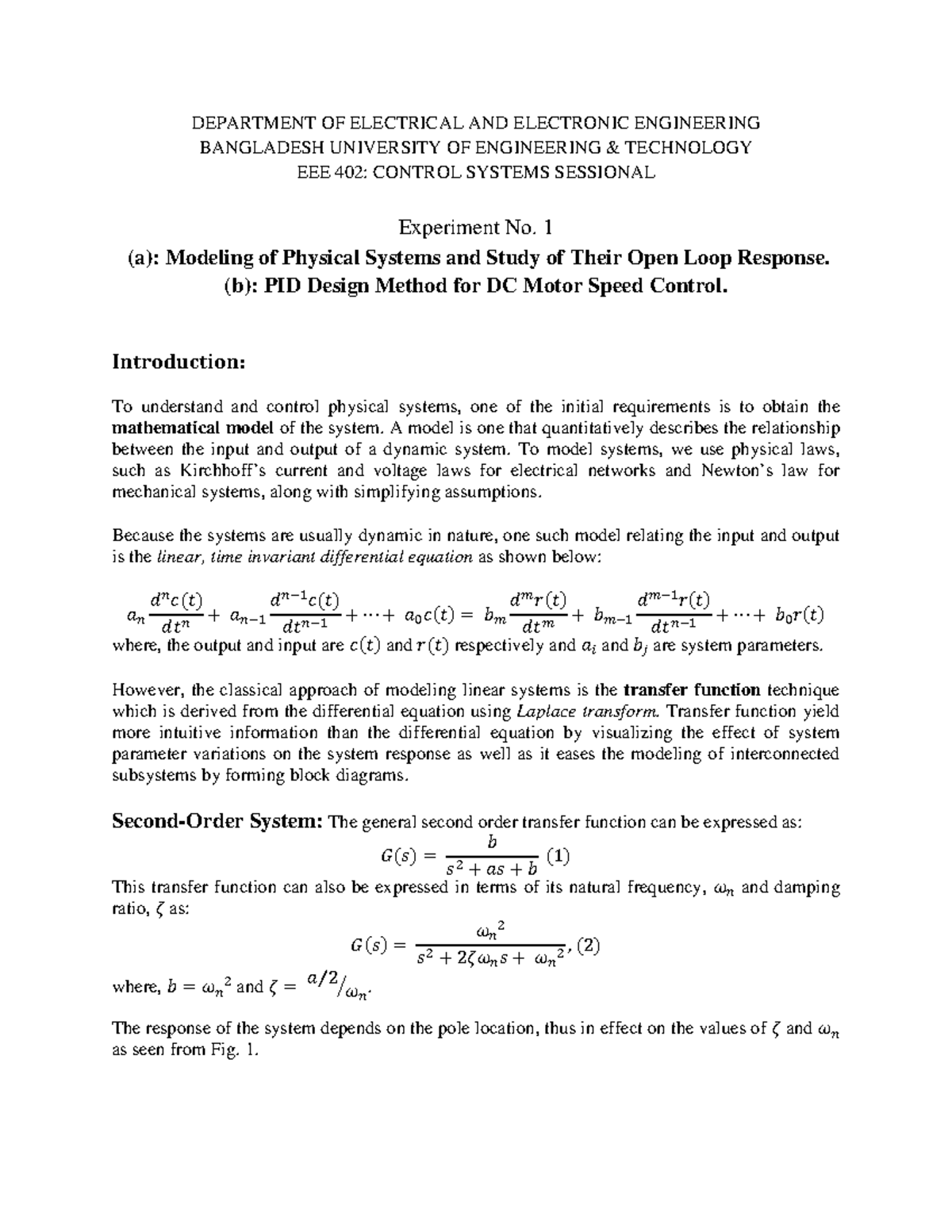 EXP 01 Lab sheet for Control Systems Lab - DEPARTMENT OF ELECTRICAL AND ...