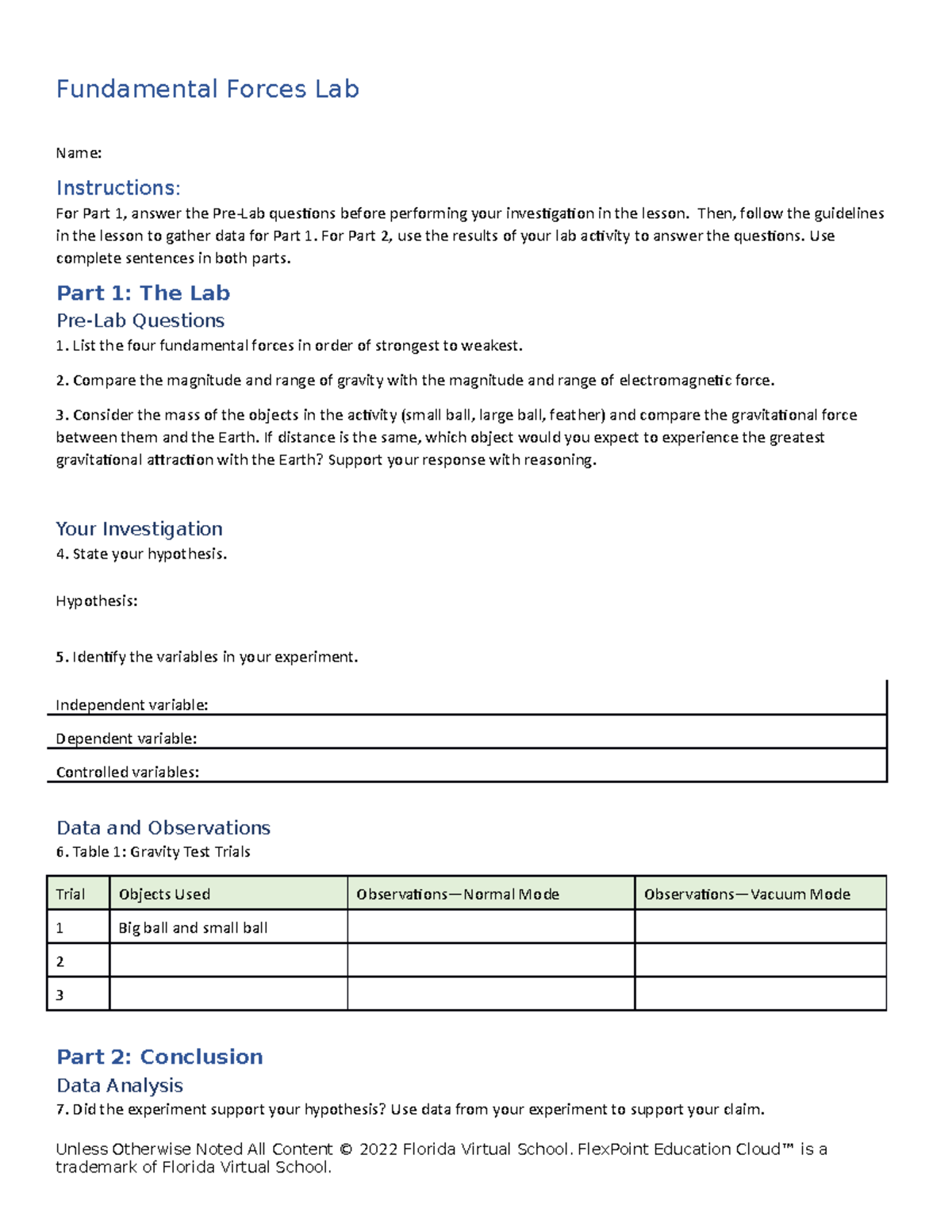 01 06 worksheet - yesyes - Fundamental Forces Lab Name: Instructions ...