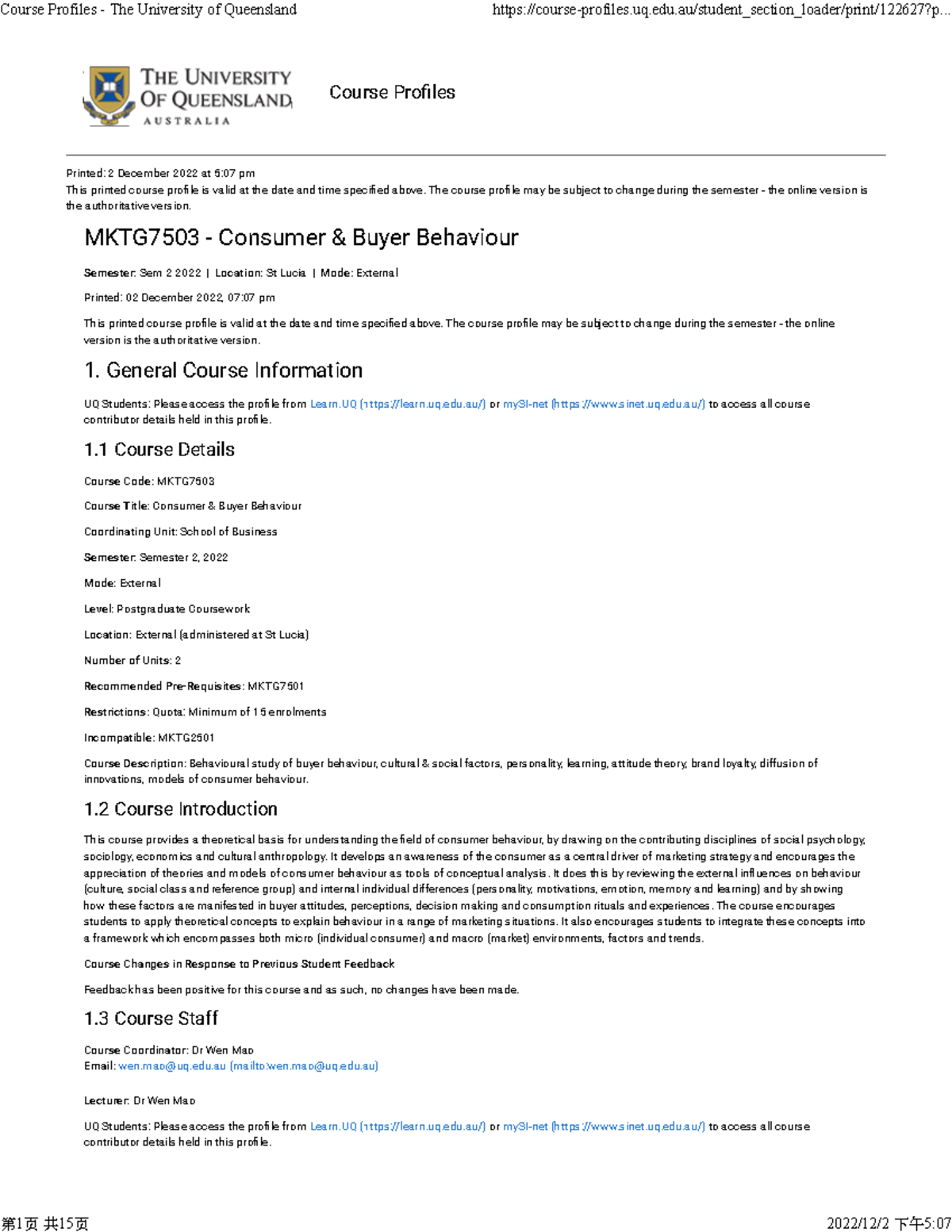 7503Course Profiles - The University of Queensland - Course Pro)les 1 ...