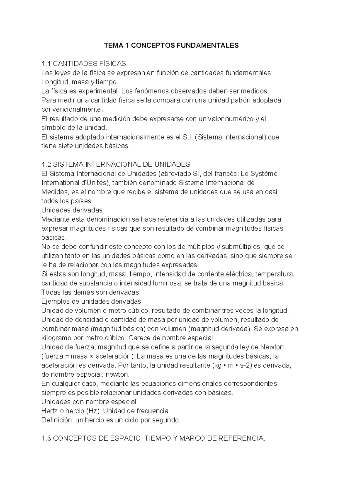 Investigación unidad 2 - TEMA 1 CONCEPTOS FUNDAMENTALES 1 CANTIDADES FÍSICAS. Las leyes de la ...
