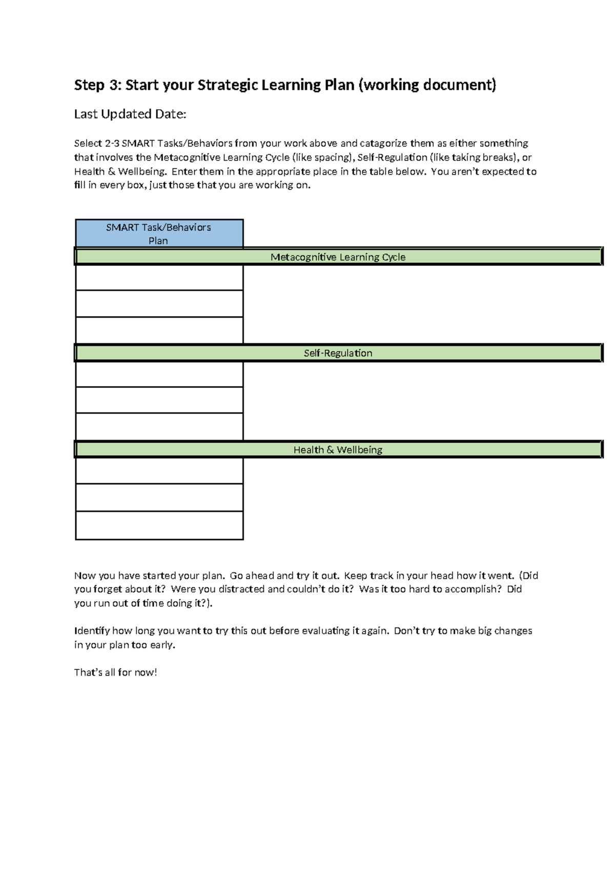 SLP Step 3 Select Task Behav - Step 3: Start your Strategic Learning ...