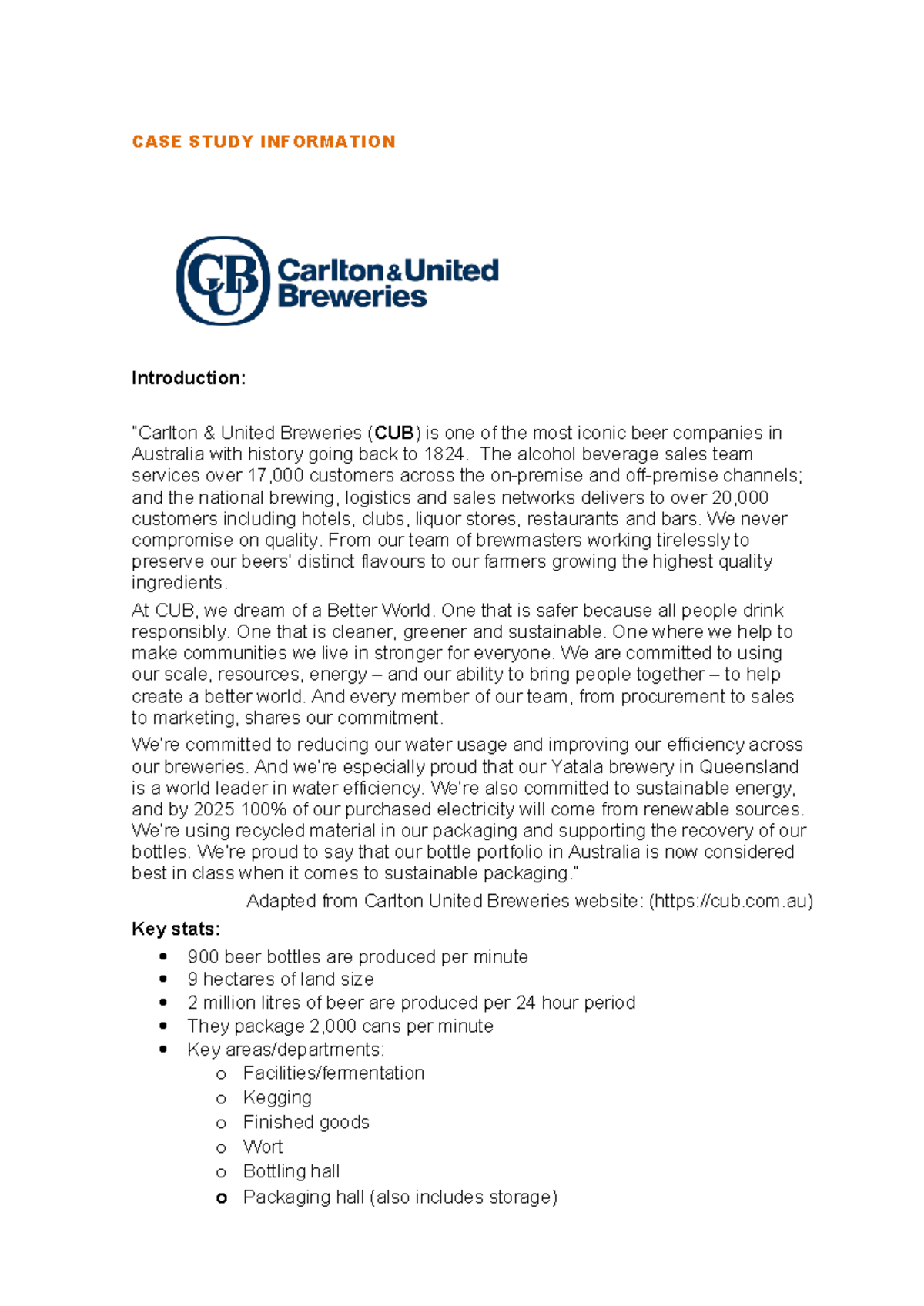1. 2019 CUB Case Scenario (not a SAC) - CASE STUDY INFORMATION ...
