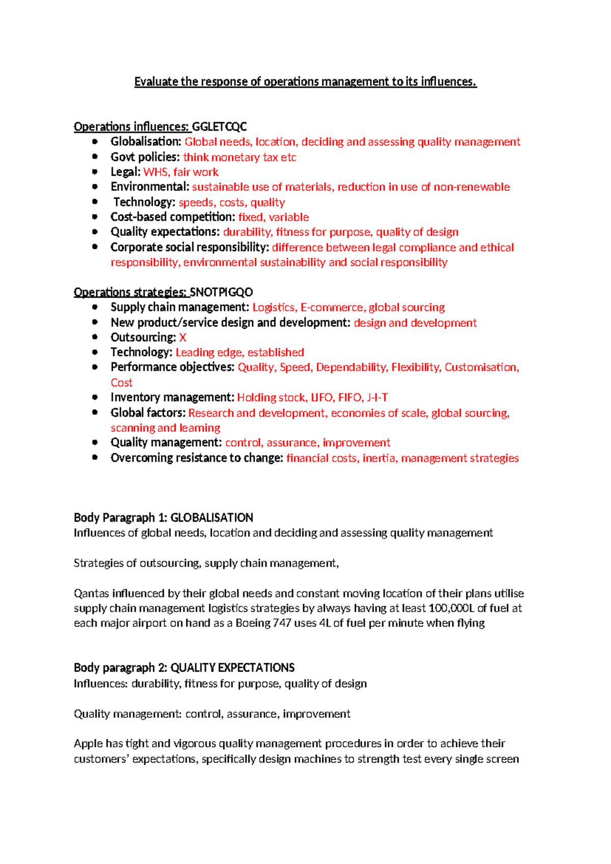 Operations management influences and strategies section 4 - Evaluate the response of operations ...