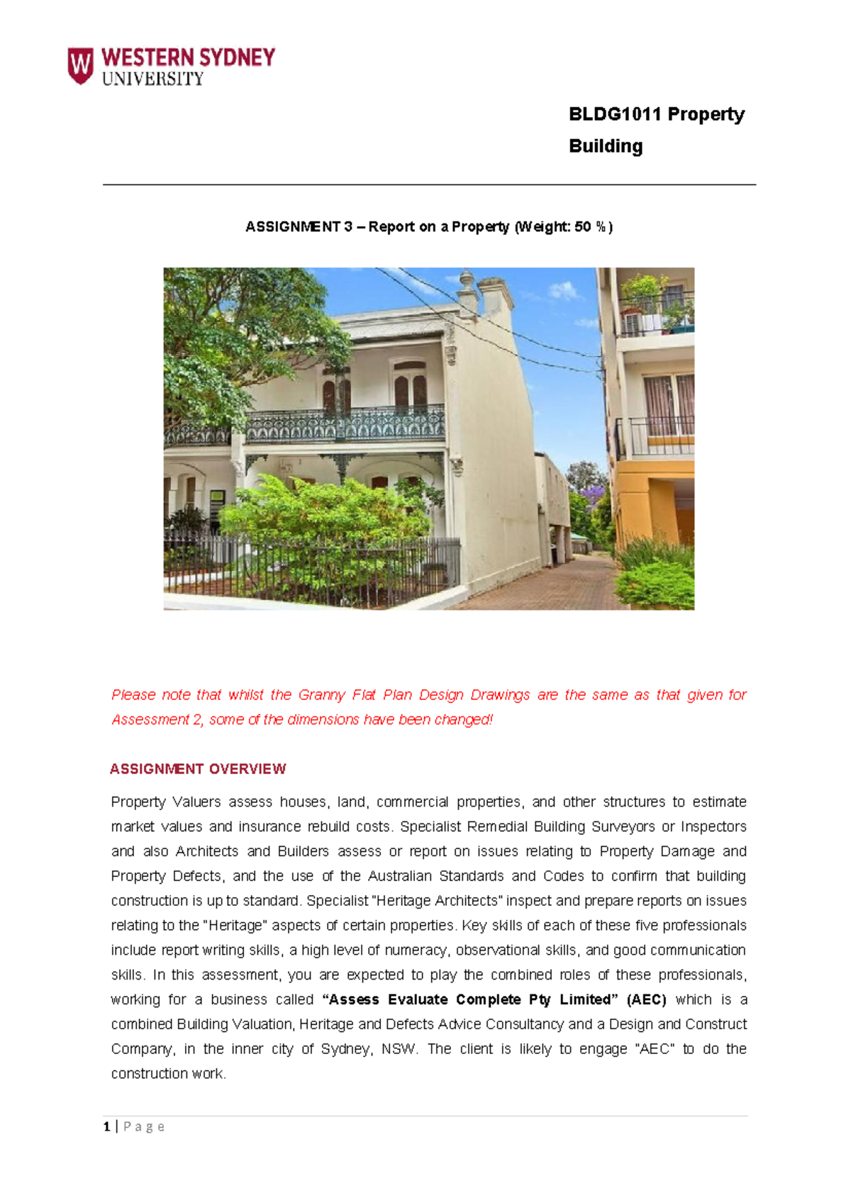 Property Building Assessment 3 2024 - BLDG1011 Property Building ...