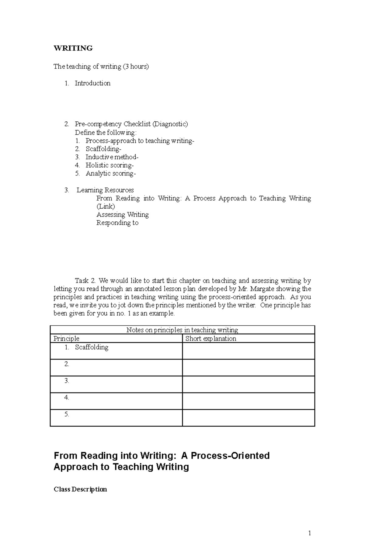 Teaching-Writing-Module - WRITING The teaching of writing (3 hours ...