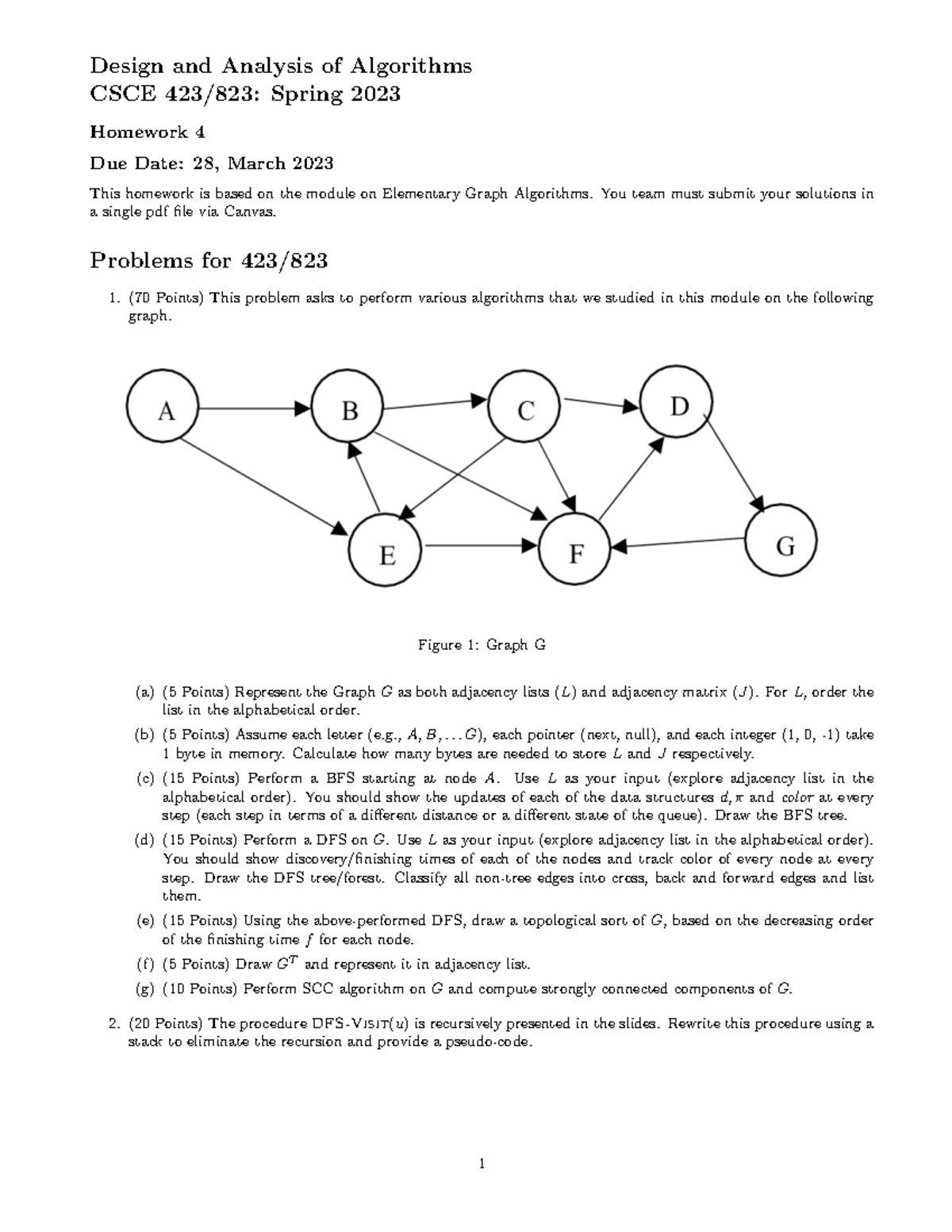 HW4-EGA - DLD - Design and Analysis of Algorithms CSCE 423/823: Spring 2023 Homework 4 Due Date ...