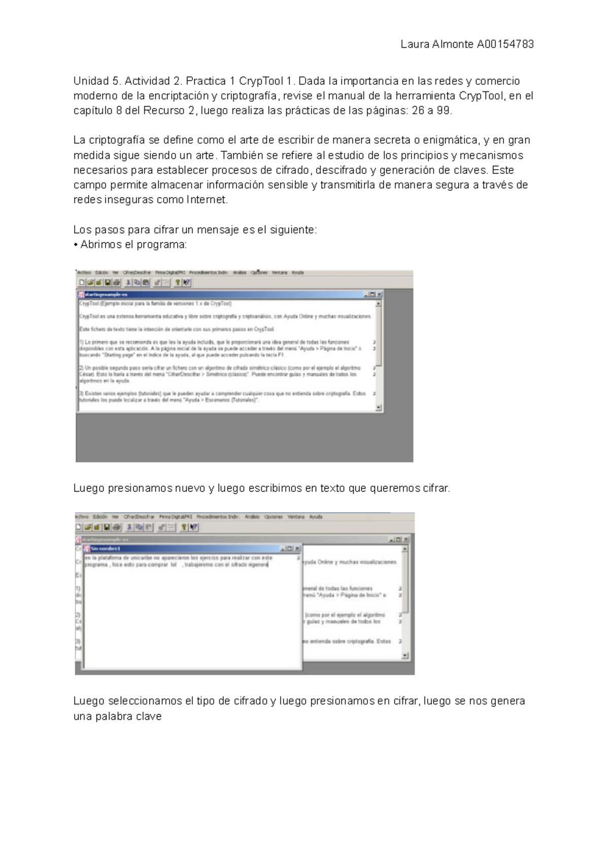 Almonte-Laura-Practica 1 Cryp Tool - Laura Almonte A Unidad 5. Actividad 2. Practica 1 CrypTool ...