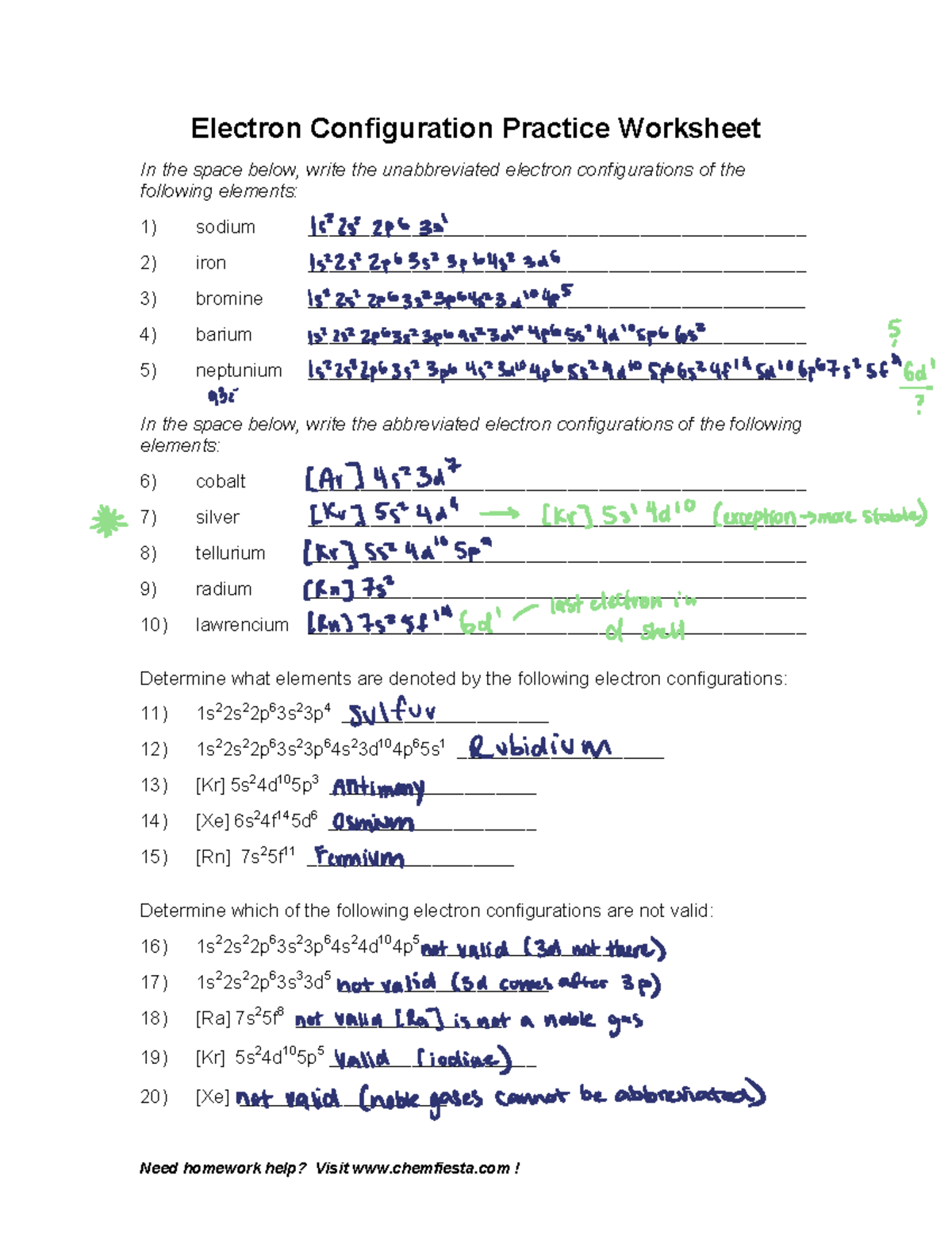 3 - Electron Configuration Worksheet - KEY - Need homework help? Visit ...