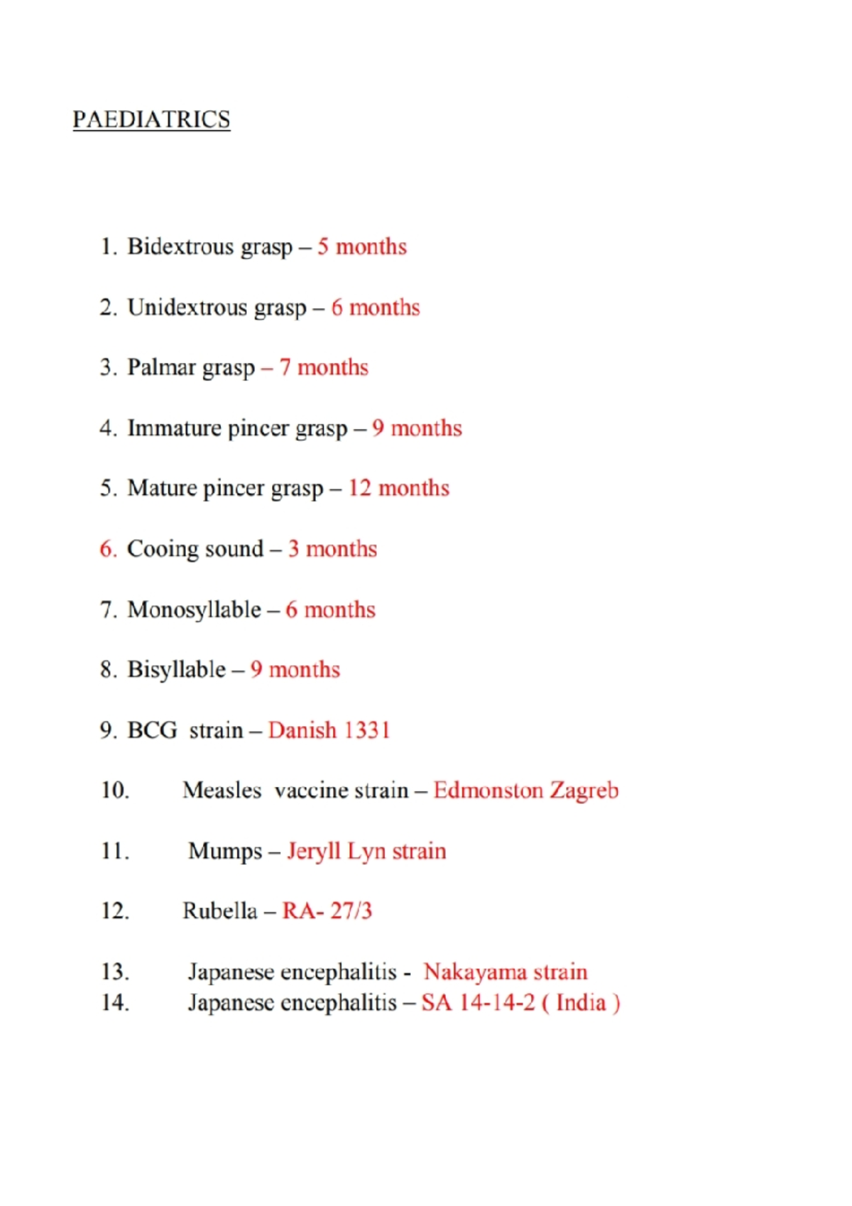 Paediatrics - One liners for MCQ preparation - Medicine - Studocu