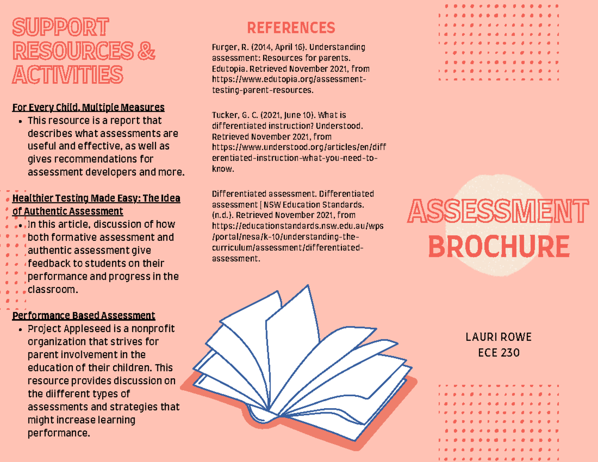Assessment Brochure - REFERENCES BROCHURE ASSESSMENT LAURI ROWE ECE 230 ...