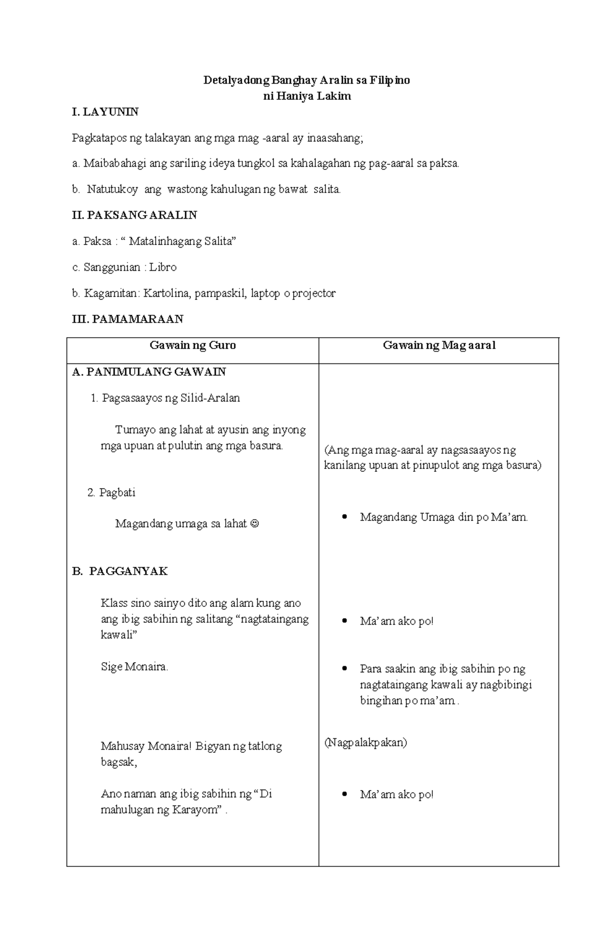 Matalinhagang salita - Detalyadong Banghay Aralin sa Filipino ni Haniya ...