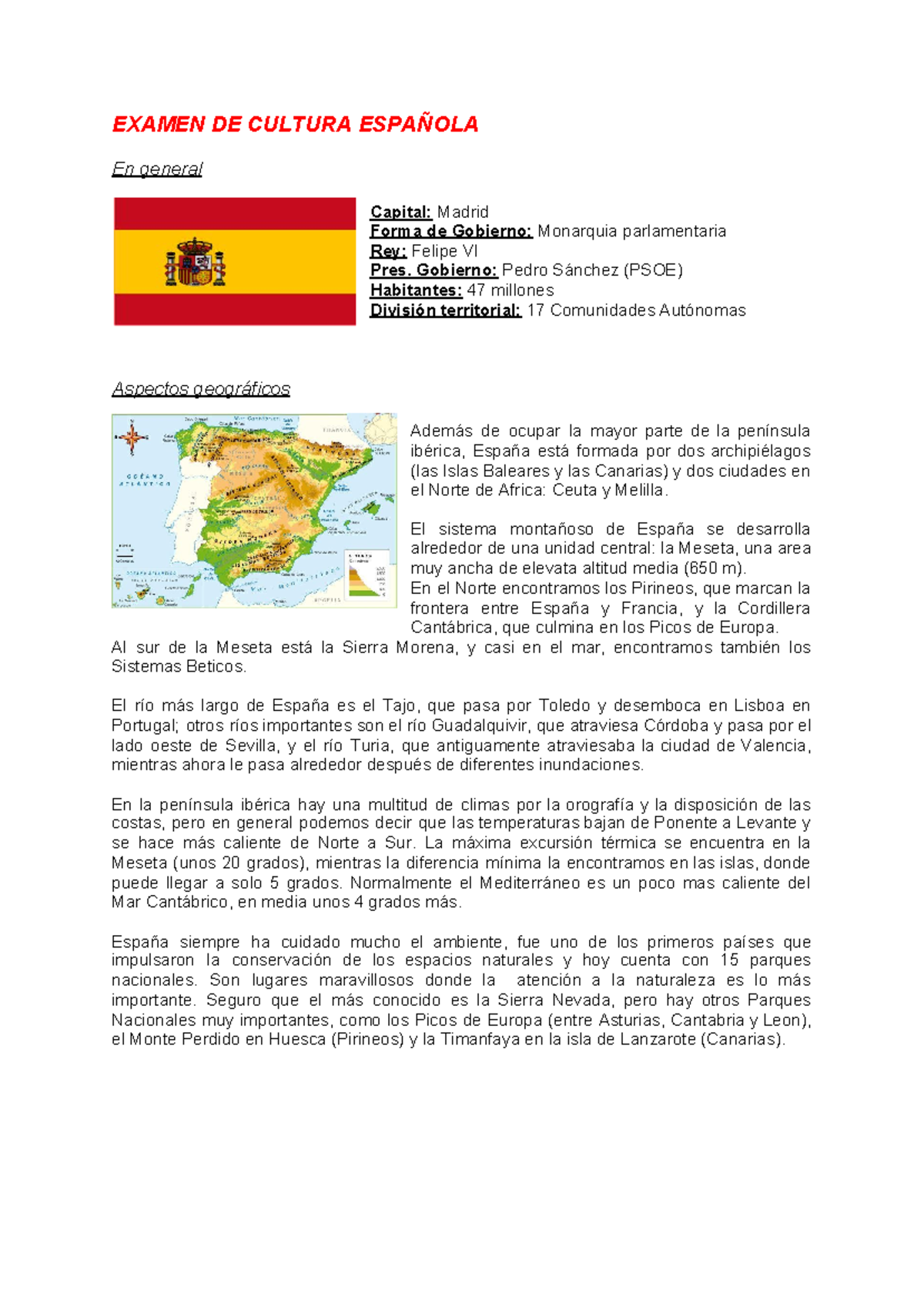 Examen DE Cultura Española - EXAMEN DE CULTURA ESPAÑOLA En general ...