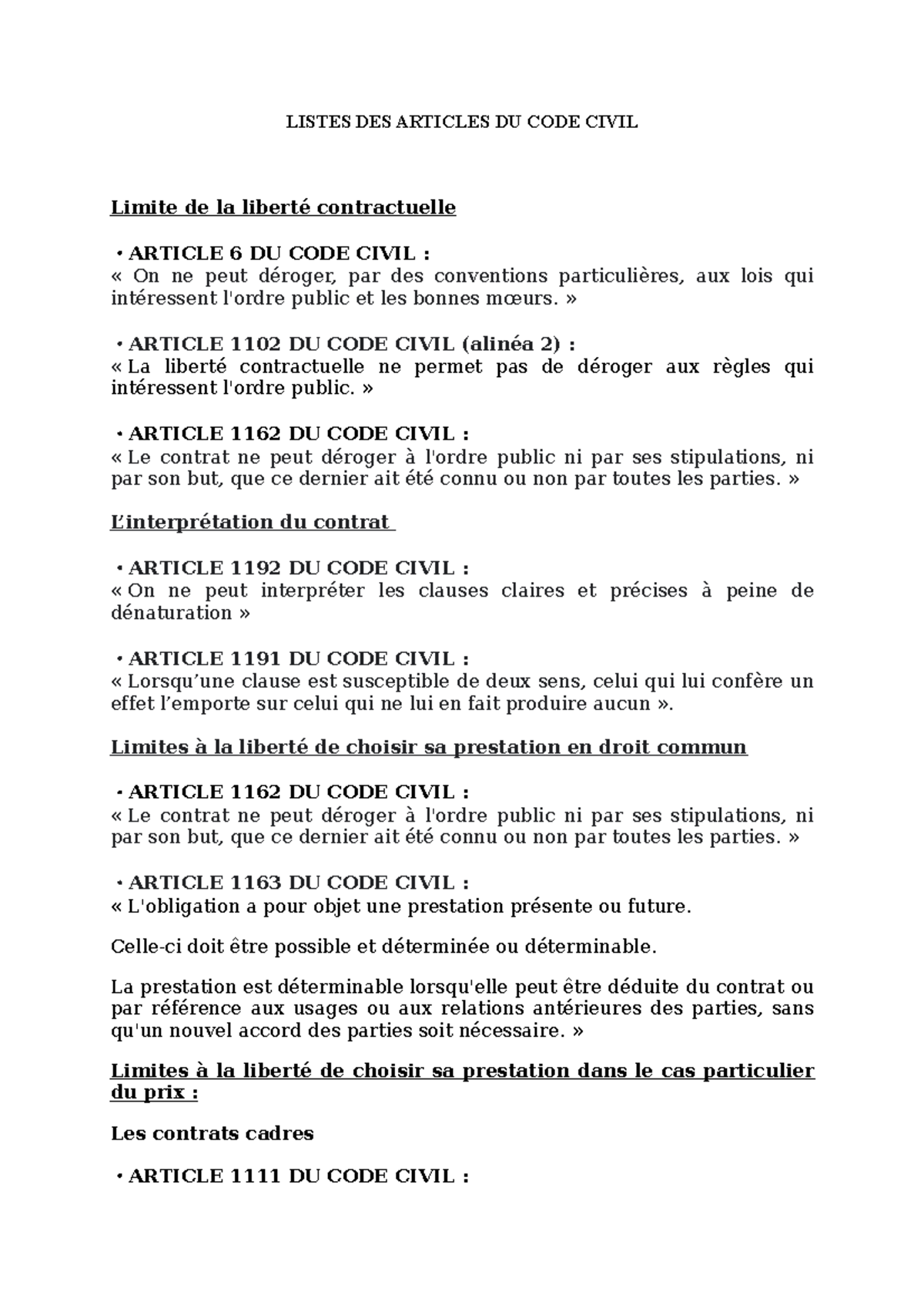Liste des articles du code civil - LISTES DES ARTICLES DU CODE CIVIL ...