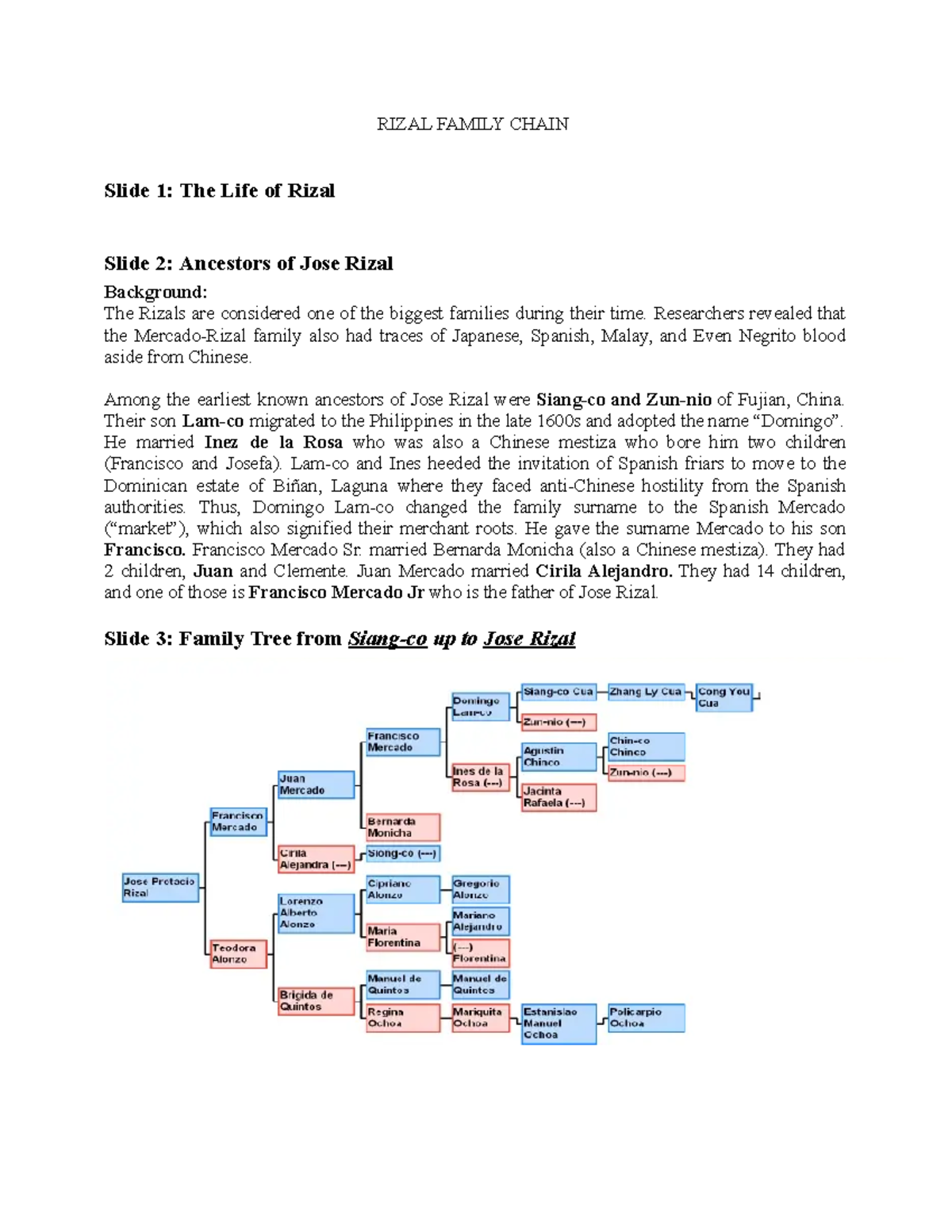 Rizal-Family-Chain - RIZAL FAMILY CHAIN Slide 1: The Life of Rizal ...