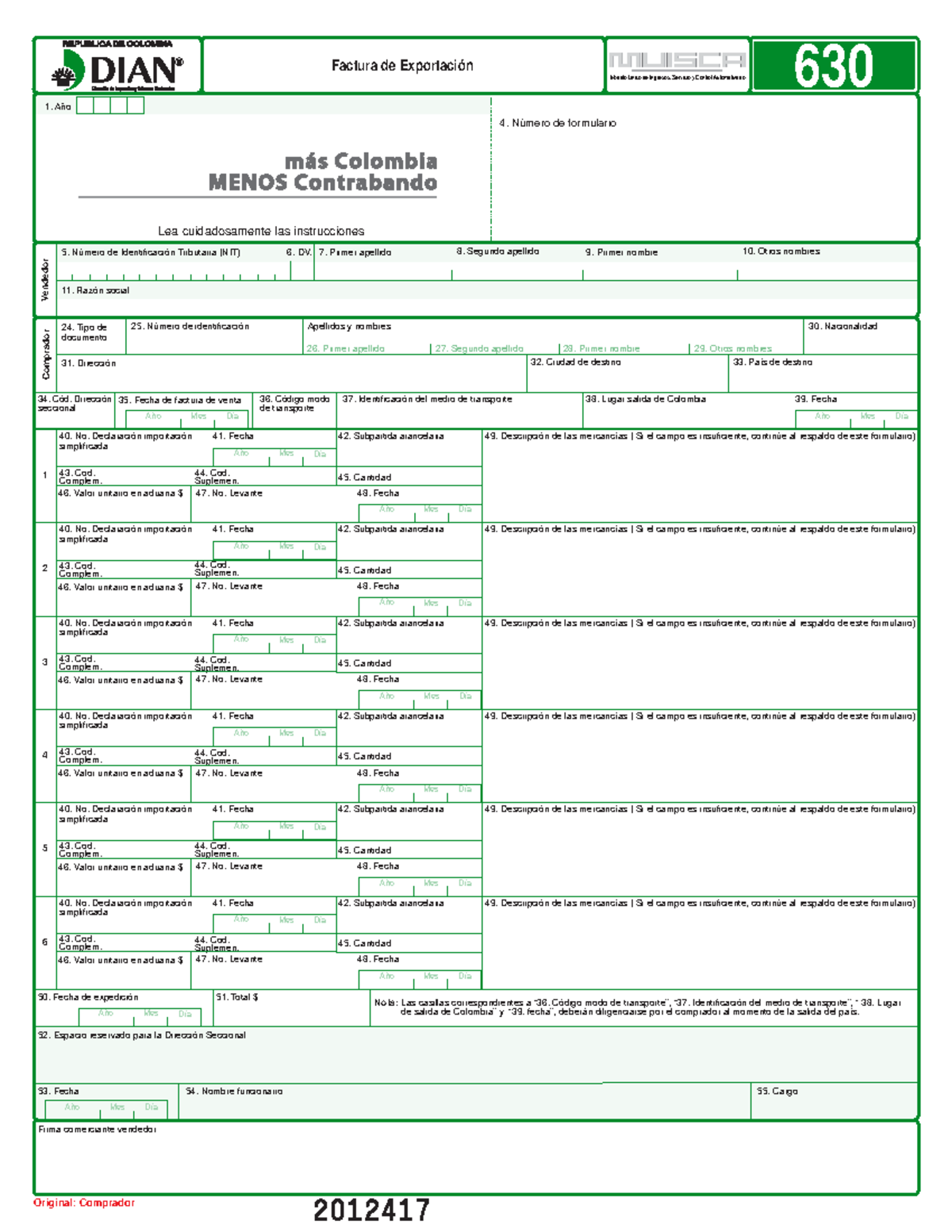 Formulario 630 2016 - Información - Año Mes Día Vendedor Número de ...