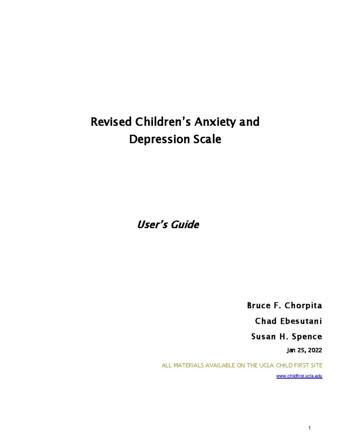 Rcads Manual - Bruce F. Chorpita Chad Ebesutani Susan H. Spence Jan 25 ...