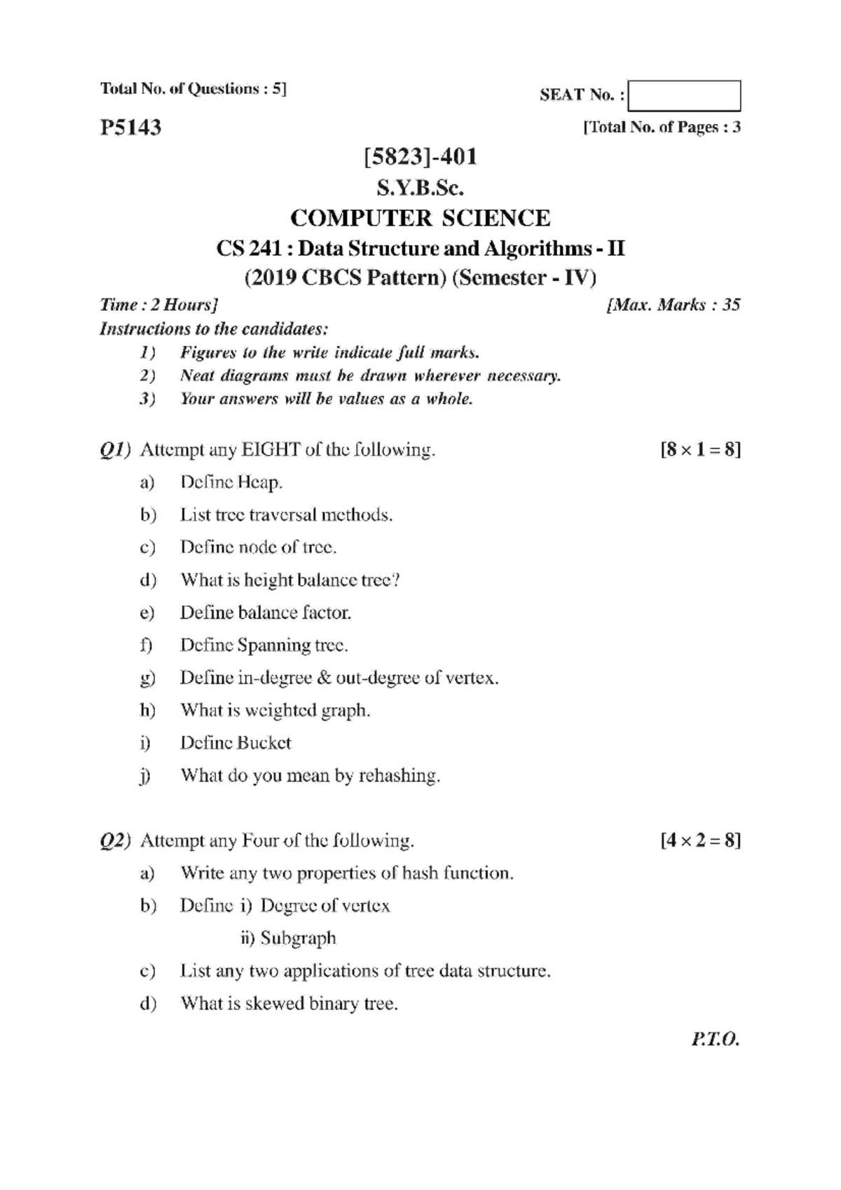 Question papers 4th sem - Bsc (computer science) - Studocu