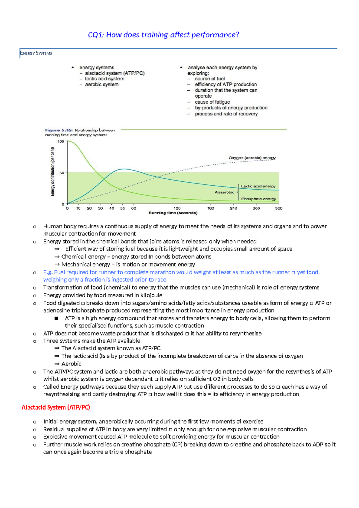 Pdhpe notes - ENERGY SYSTEMS CQ1: How does training affect performance ...