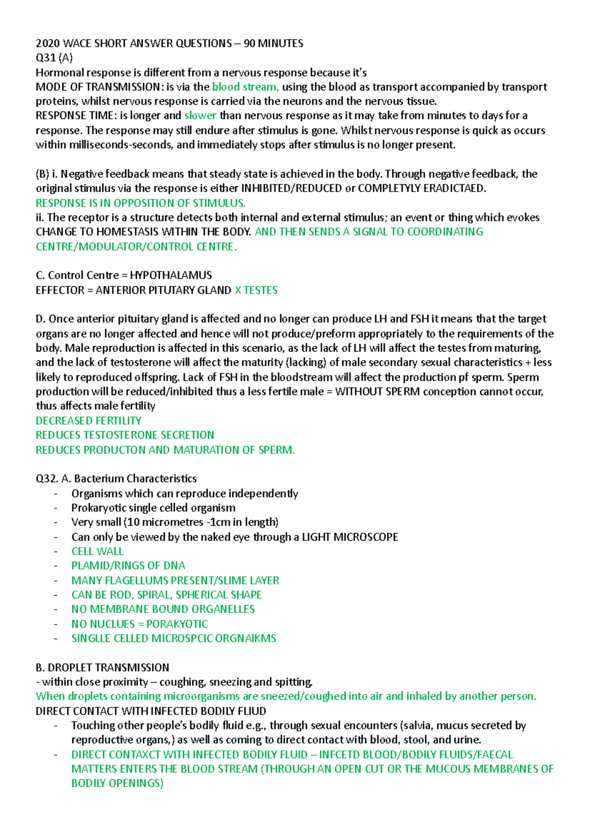 2020 WACE Short Answer Questions - answers - 2020 WACE SHORT ANSWER ...