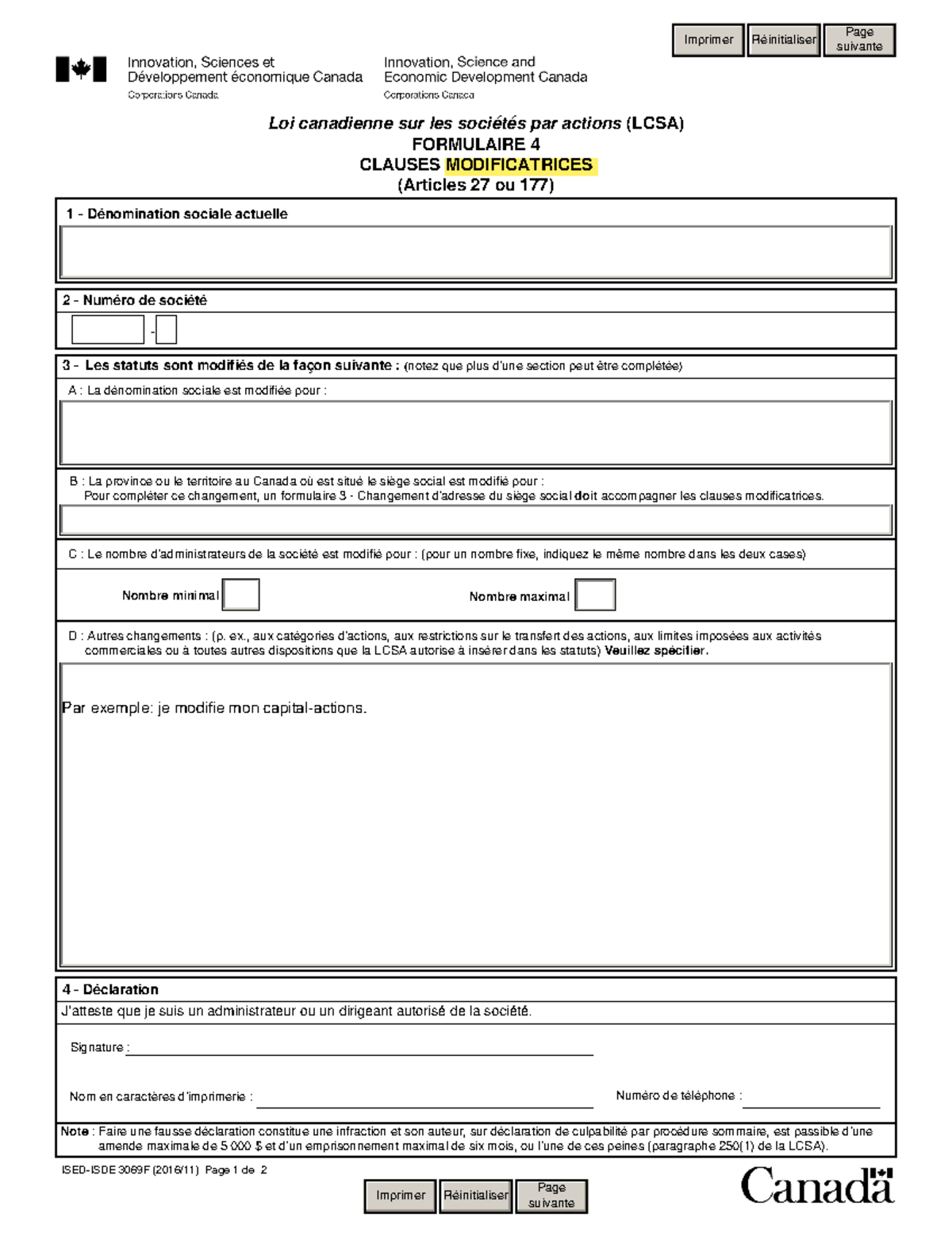 Cours 3 & 4 - Canada - Formulaire 4 (pour le fédéral) - D : Autres ...