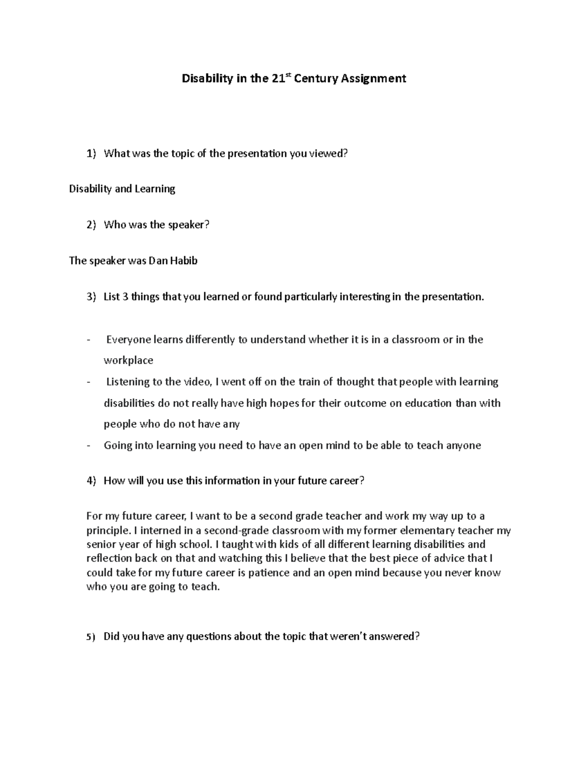 Disability in the 21st Century Assignment - Disability in the 21st ...