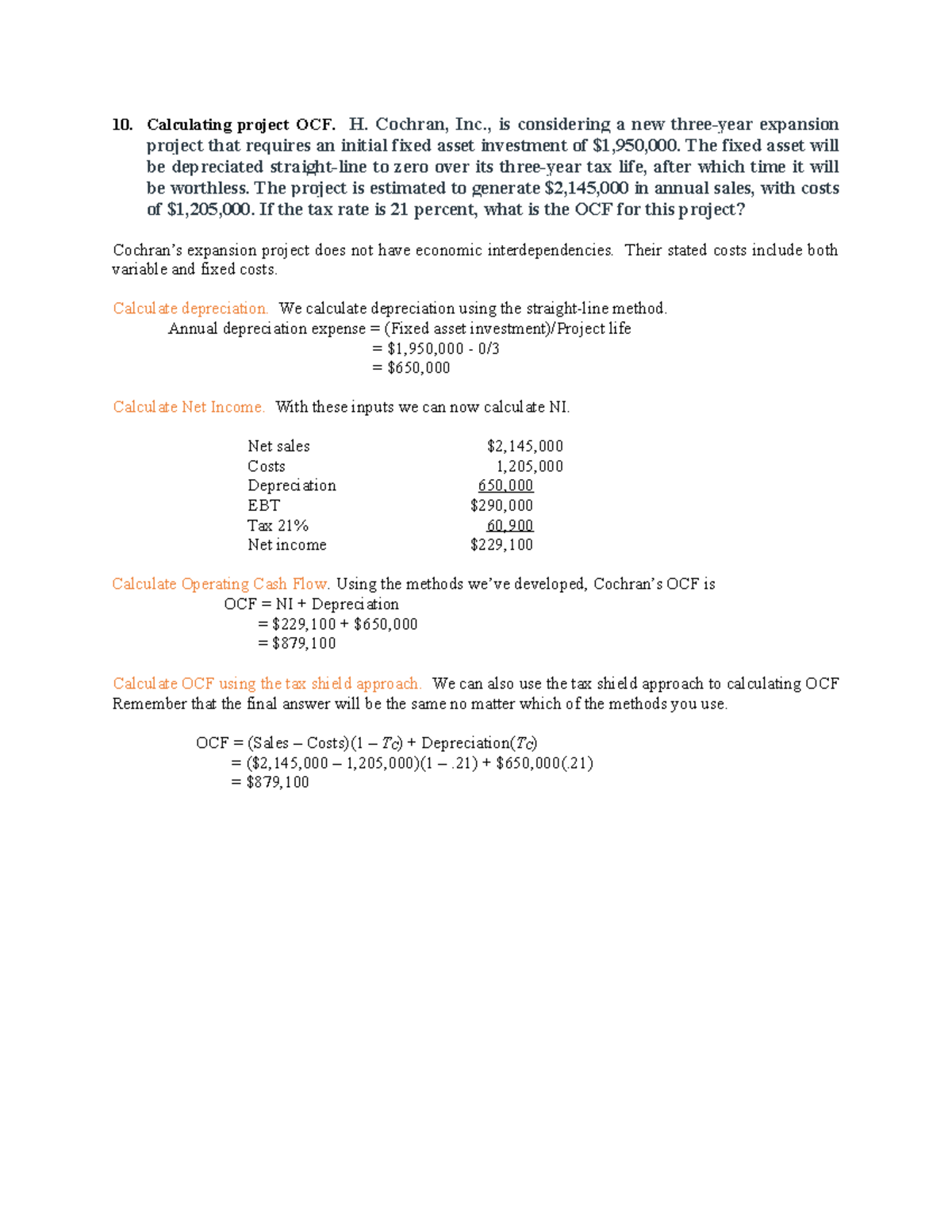 10. Calculating project OCF - 10. Calculating project OCF. H. Cochran ...