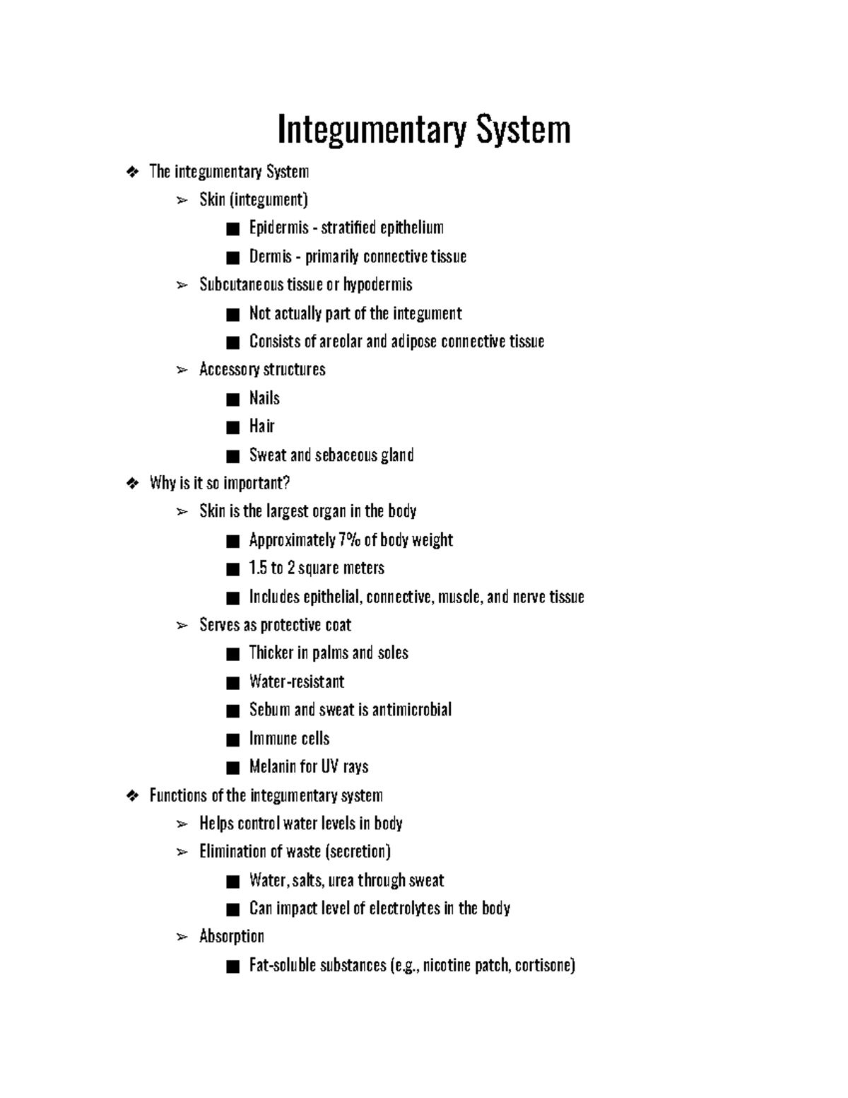Anatomy Integumentary System Notes - HSCI.1010 - UML - Studocu