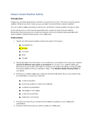 Copy of 2.05 Severe Weather Honors Instructions - Honors: Severe Weather Activity Introduction ...