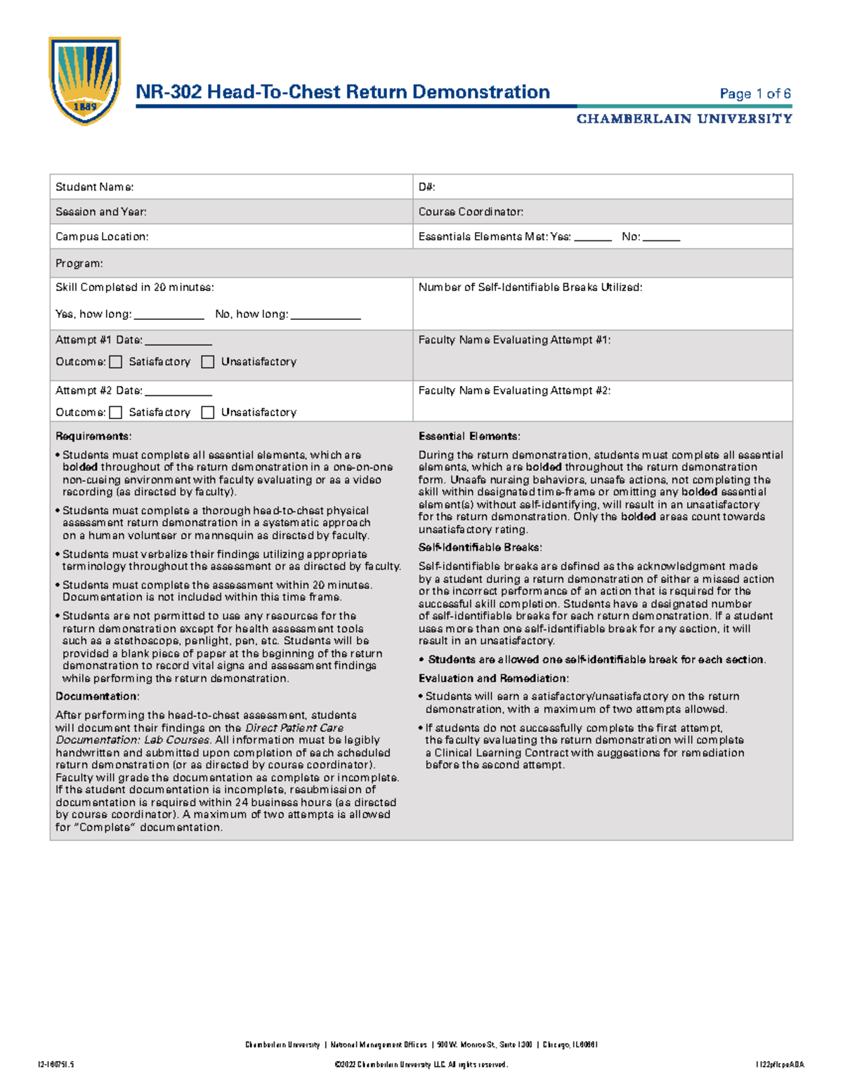 Head to Chest Assessment - Chamberlain University | National Management ...