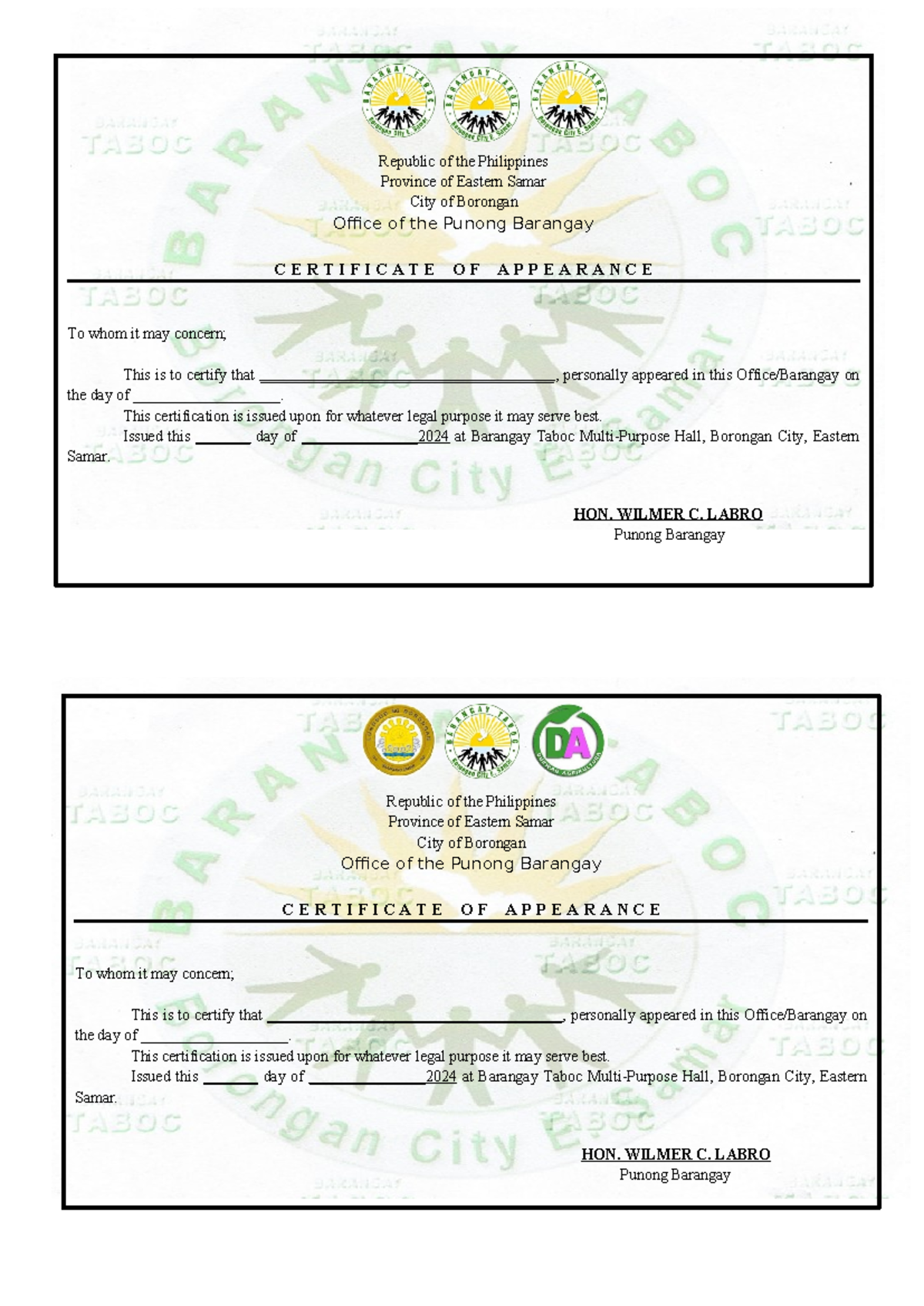 2024 Certificate OF Appearance - Republic of the Philippines Province ...