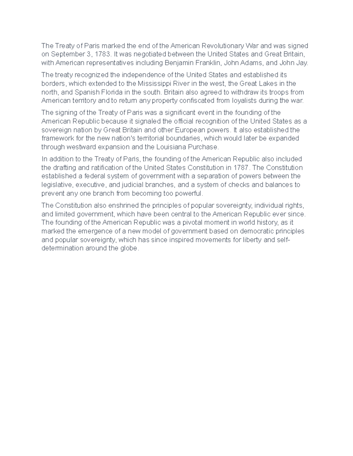 The Treaty of Paris and the Founding of the American Republic - The ...