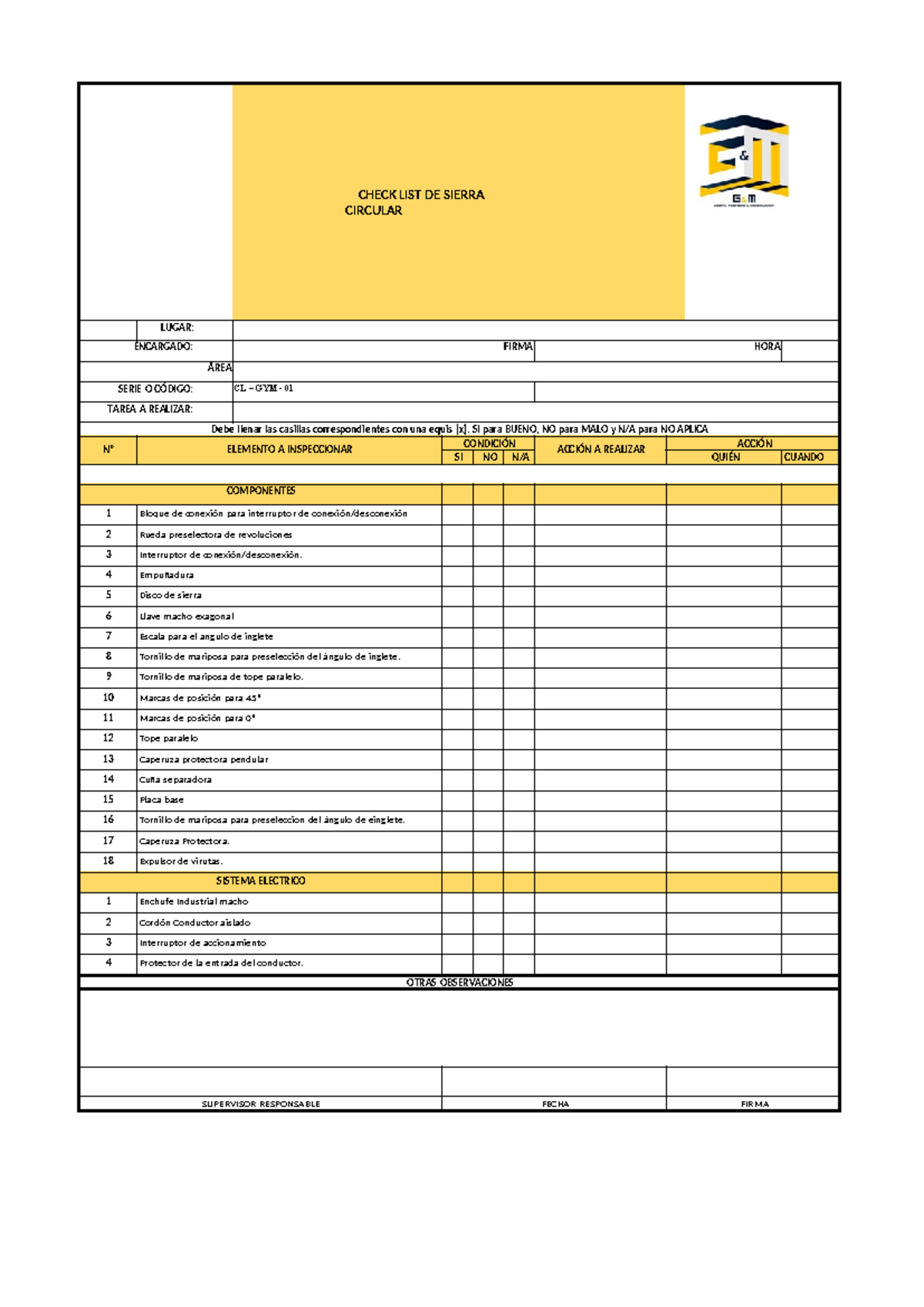 Check LIST Sierra Circular - CHECK LIST DE SIERRA CIRCULAR LUGAR ...