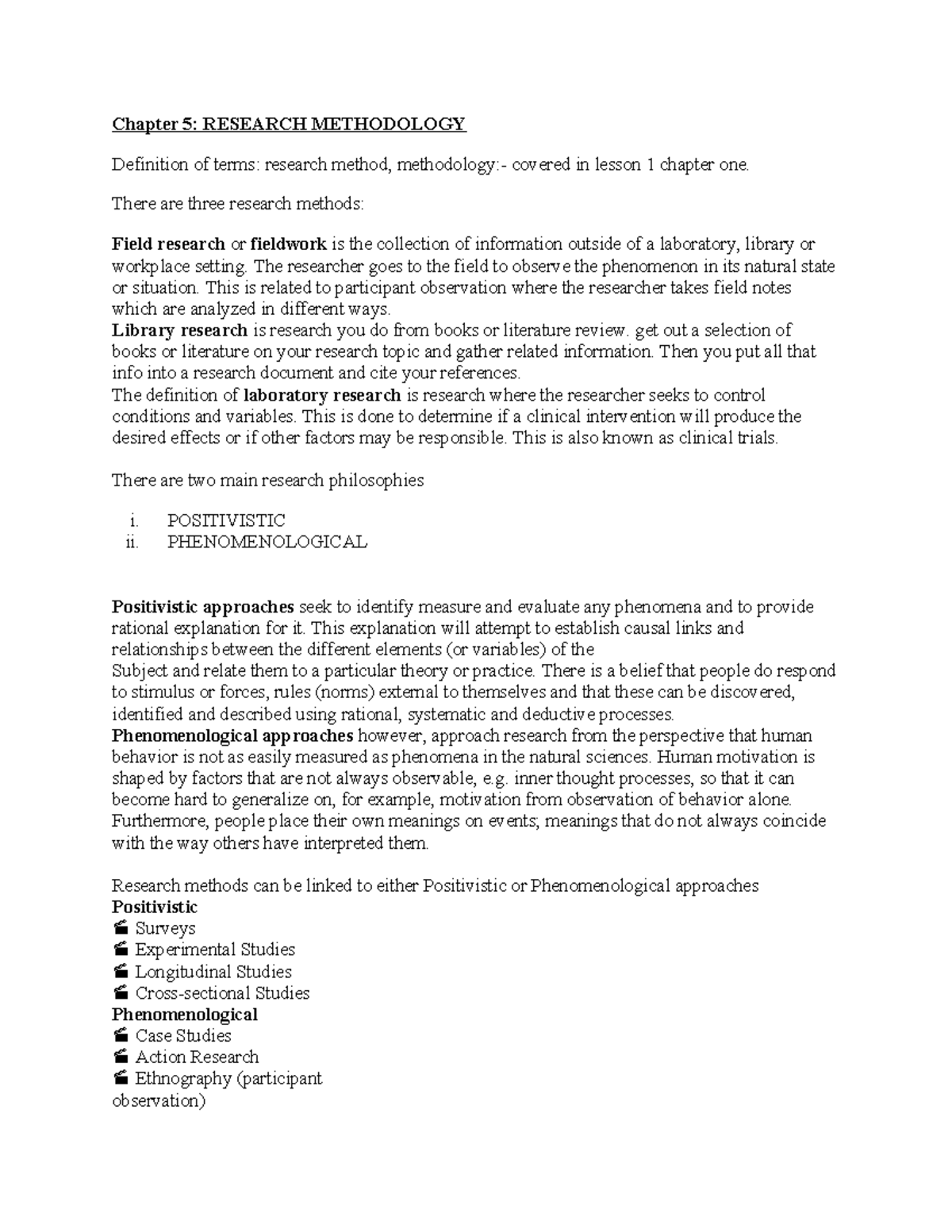Chapter 5 - Research methods - Chapter 5: RESEARCH METHODOLOGY ...