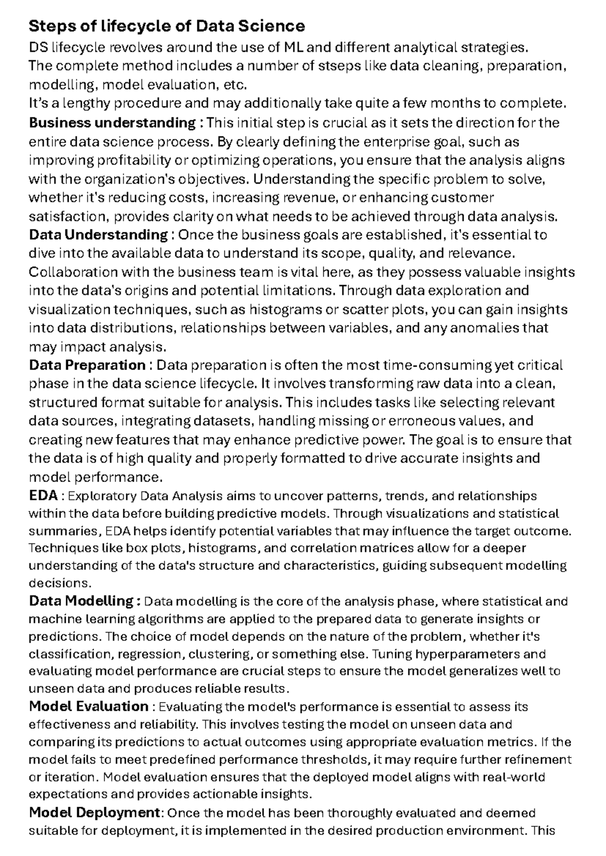 AIDS-1 [Module 4 - Module 6] - Steps of lifecycle of Data Science DS ...