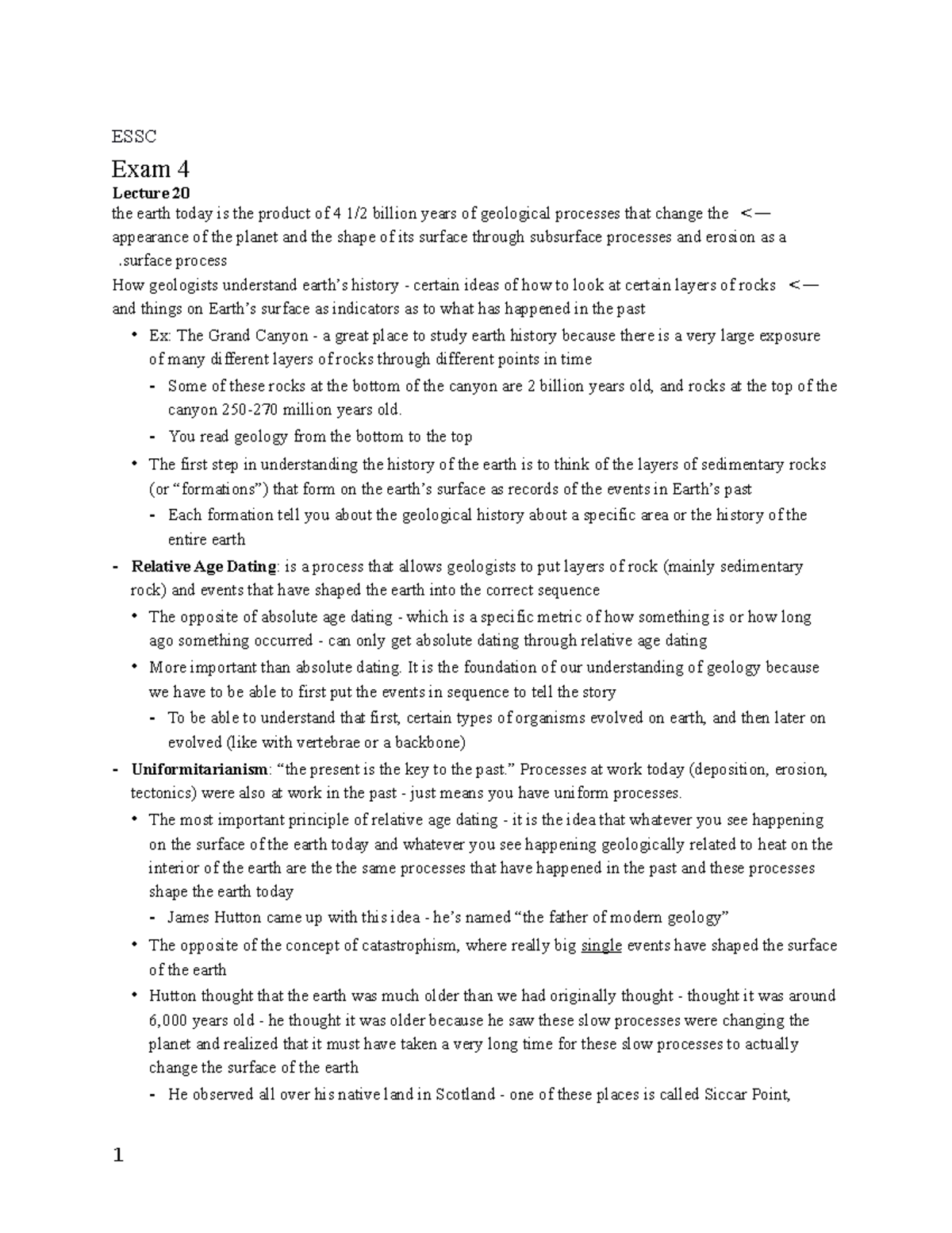 ESSC- exam 4 - review lecture logs/outlines - ESSC Exam 4 Lecture 20 ...