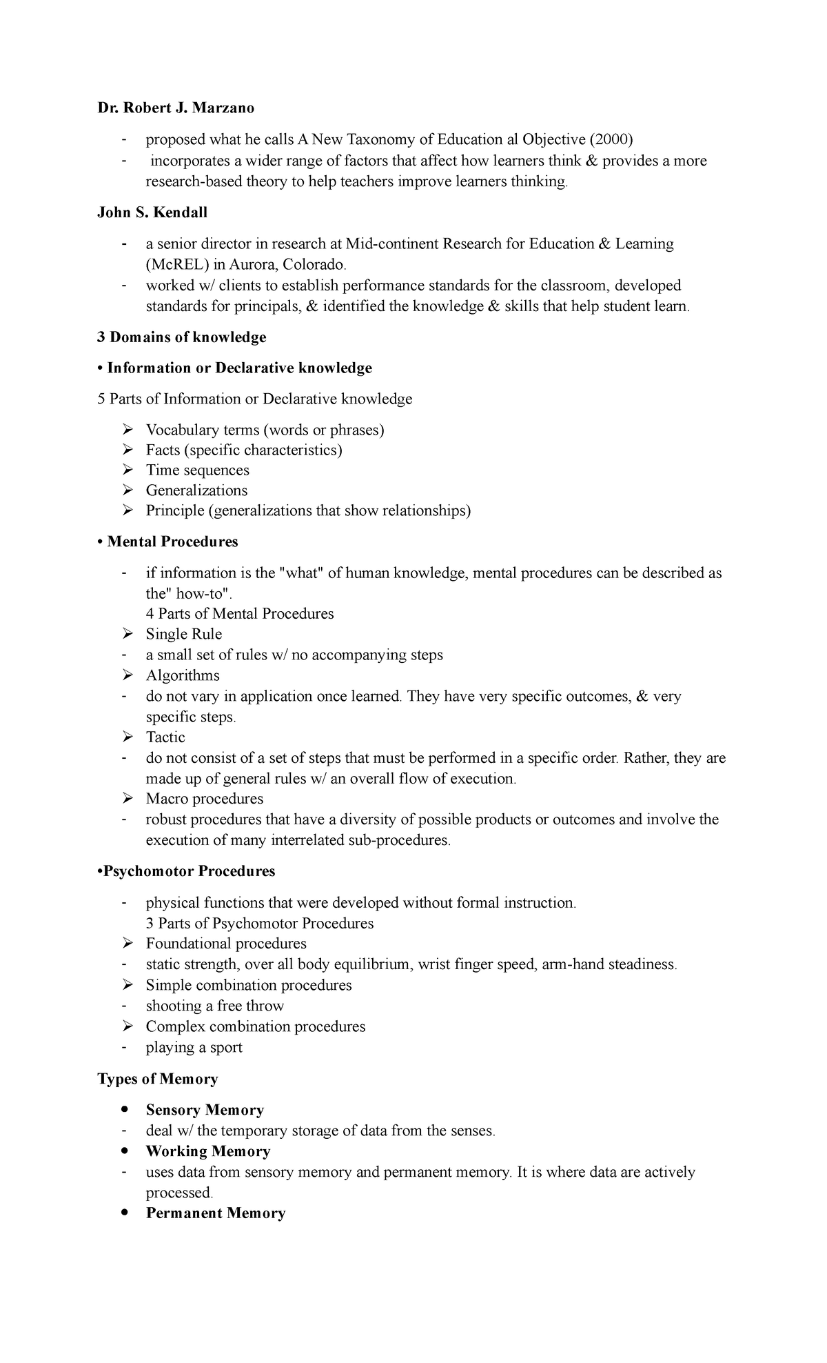 New Taxonomy by Marzano and Kendall - Dr. Robert J. Marzano - proposed ...