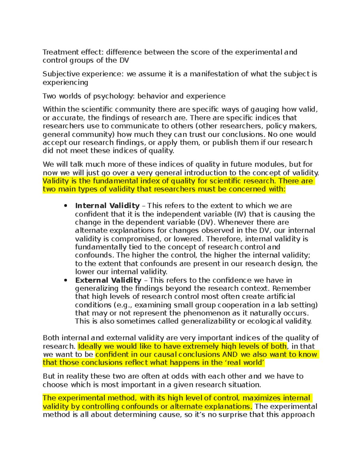 Module 2 - notes - Treatment effect: difference between the score of ...