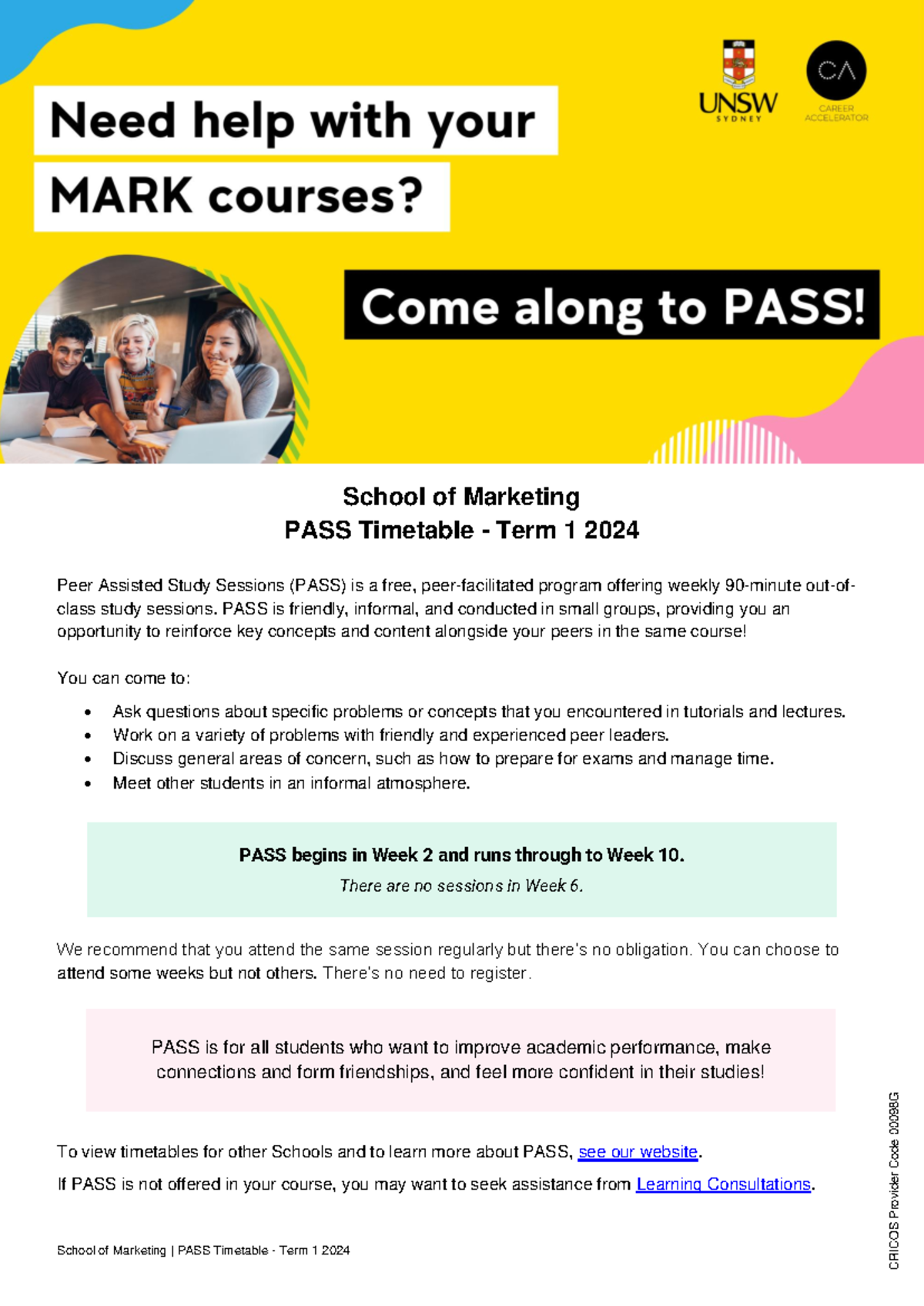 MARK PASS Timetable - T1 2024 - School of Marketing | PASS Timetable - Term 1 2024 CRICOS ...