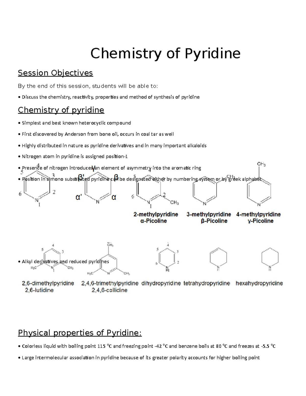 Chapter - 22 Chemistry of Pyridine - Chemistry of Pyridine Session ...