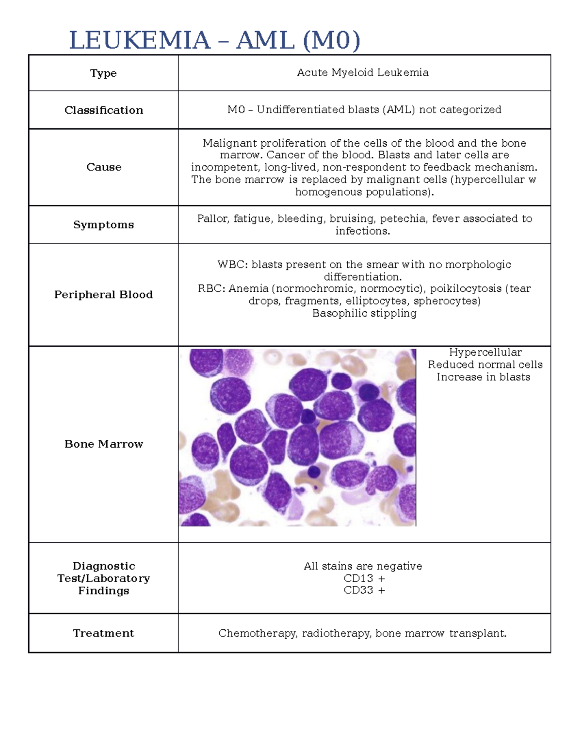 Study Manuel - Leukemia - LEUKEMIA – AML (M0) Type Acute Myeloid ...
