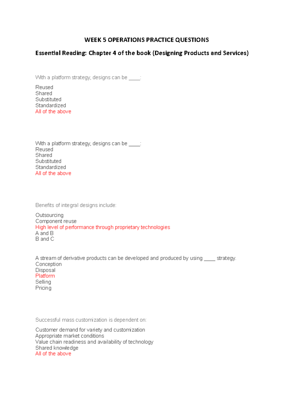 Operations WEEK 5 Practice Questions - WEEK 5 OPERATIONS PRACTICE ...