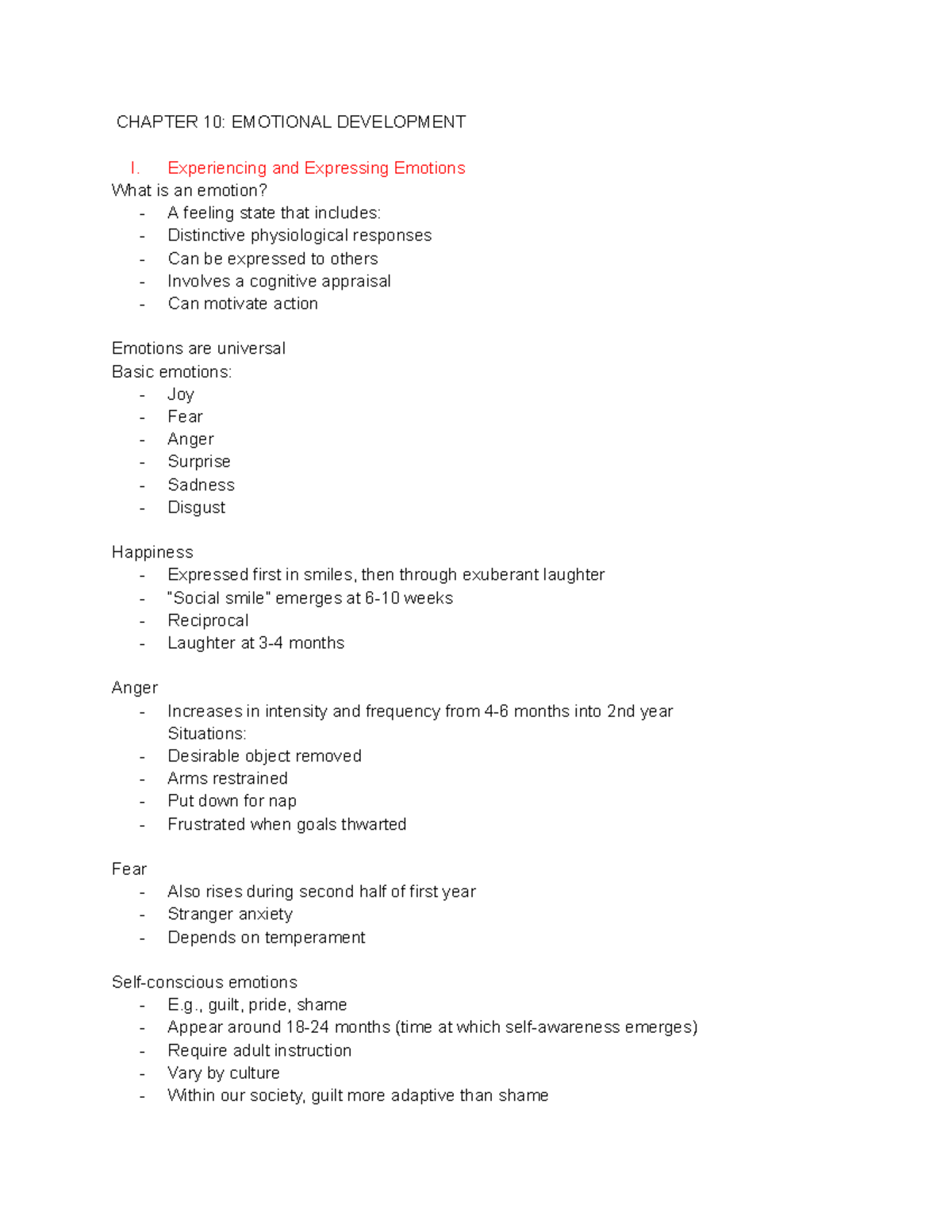 Psychology 2040B Final - CHAPTER 10: EMOTIONAL DEVELOPMENT I ...