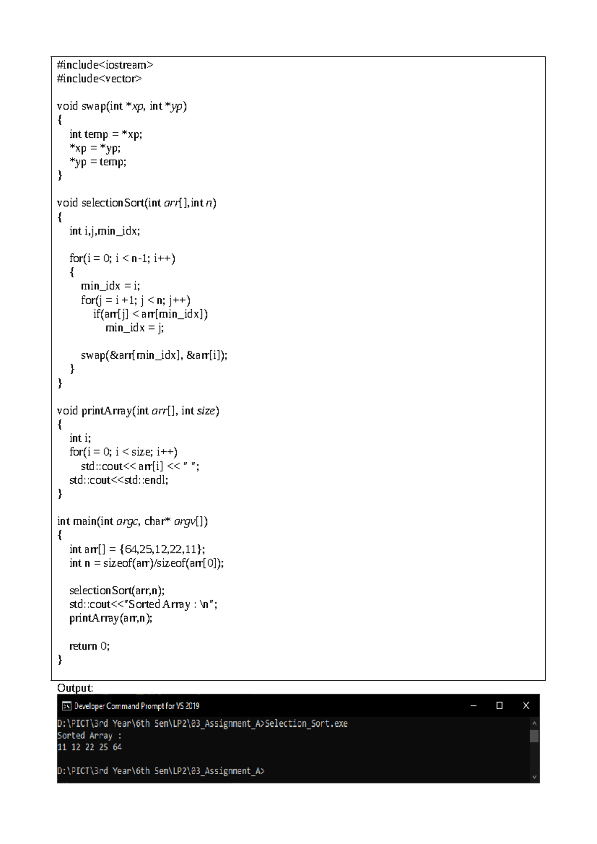Assignment 03 - #include #include void swap(int *xp, int *yp) { int - Studocu
