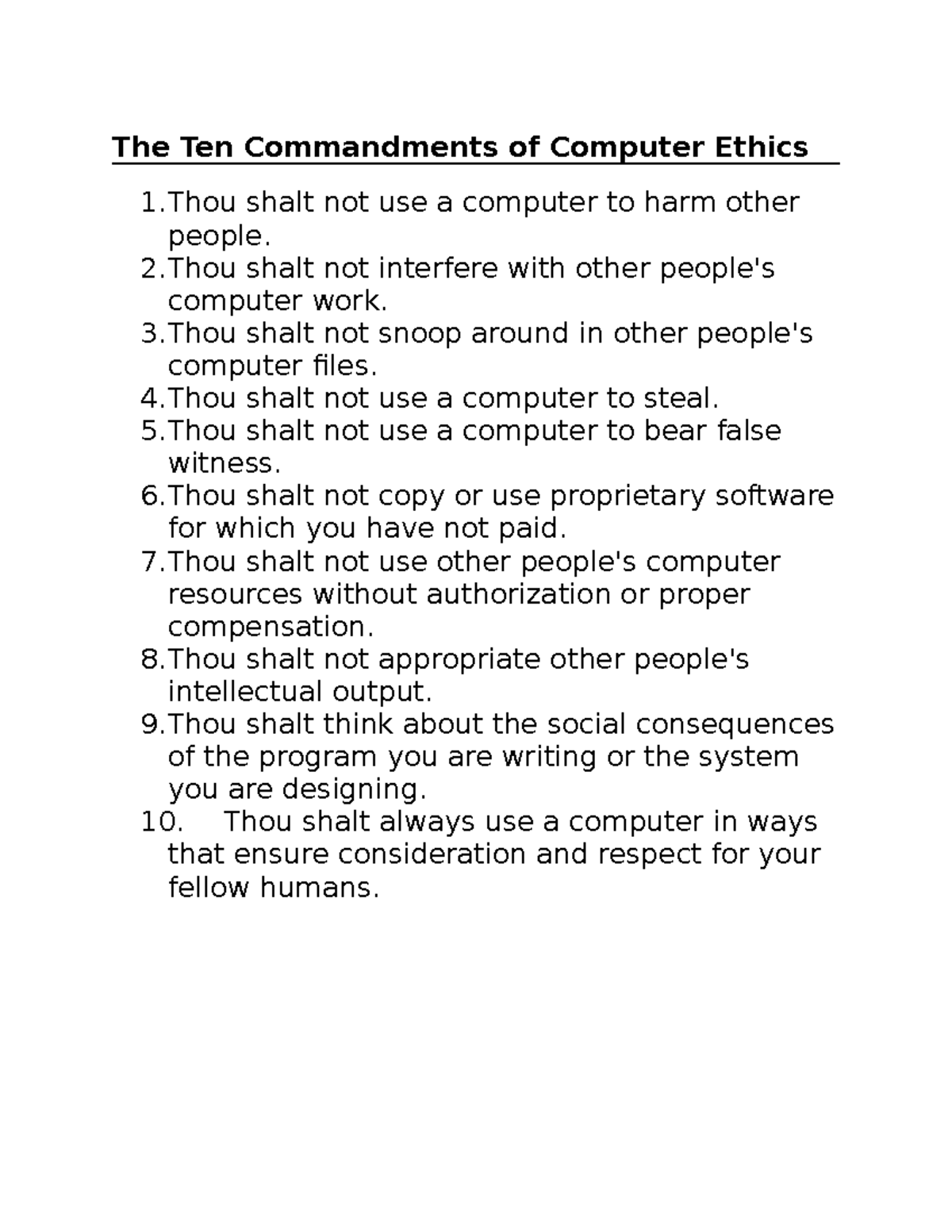 Computer Ethics - 2 shalt not interfere with other people's computer ...