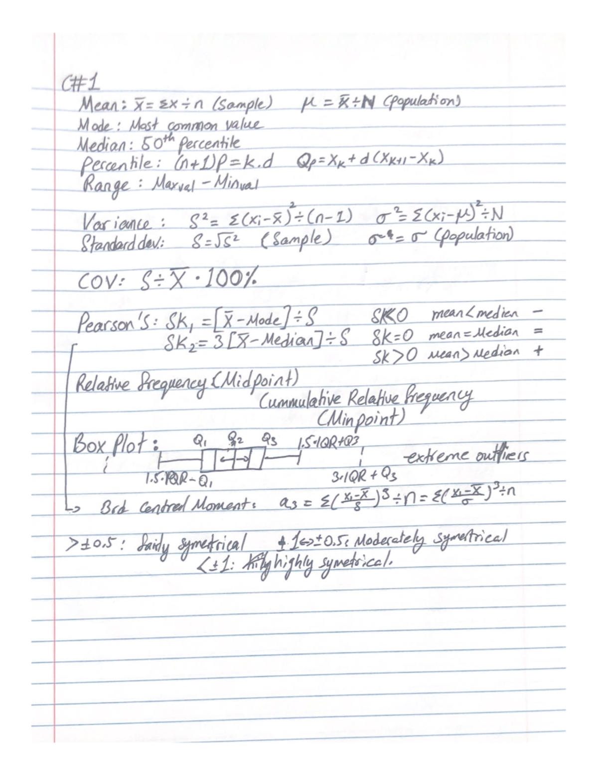 ECOR 2050-Complete Notes - Mean: (Sample) (population) Mode: Most ...