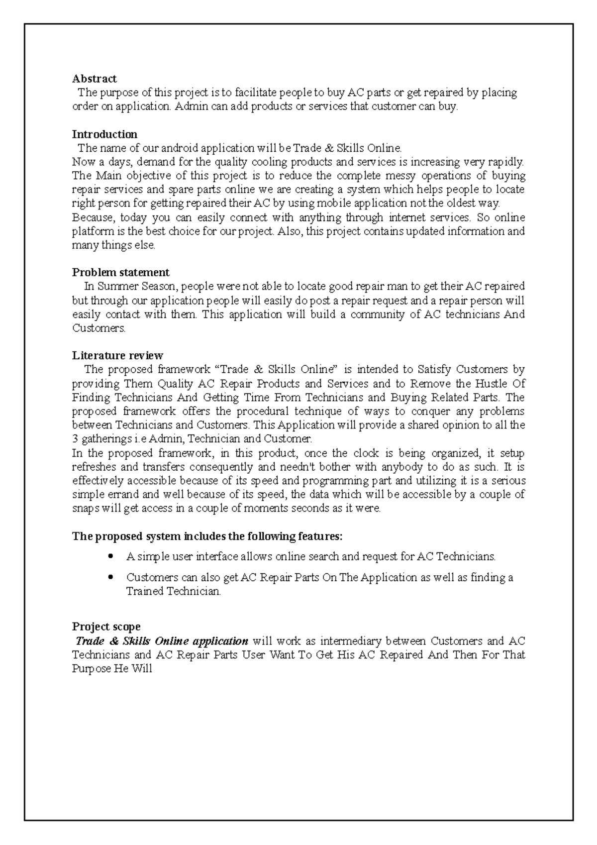 SRS document for android app - Abstract The purpose of this project is ...