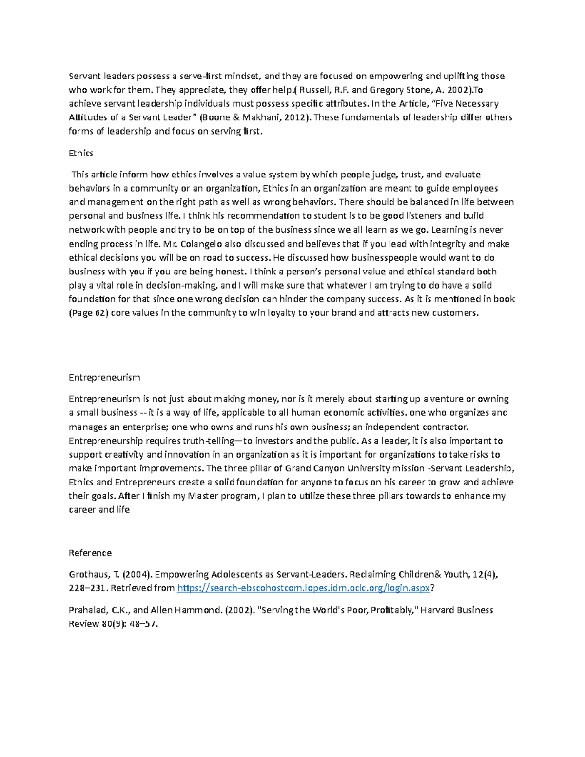 Threepillarsdraft - Thanks - Servant leaders possess a serve-first ...